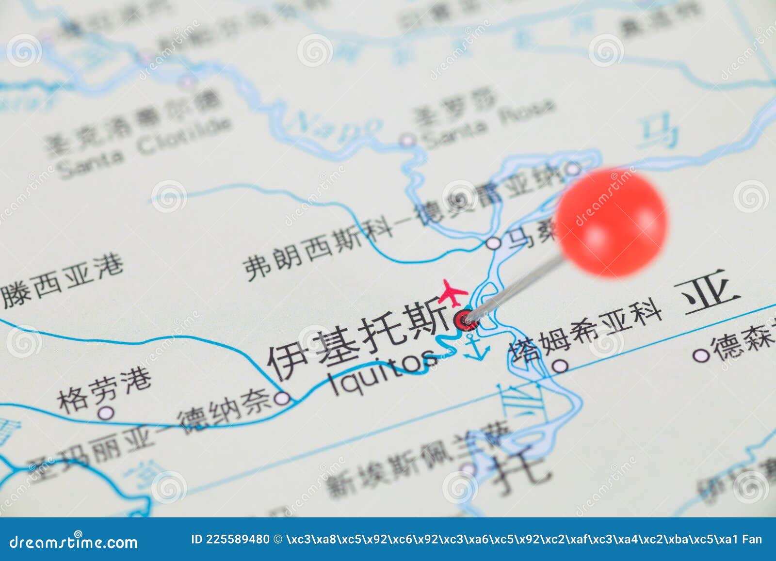 The Peruvian City of Iquitos is Tacked on the Map Stock Photo - Image ...