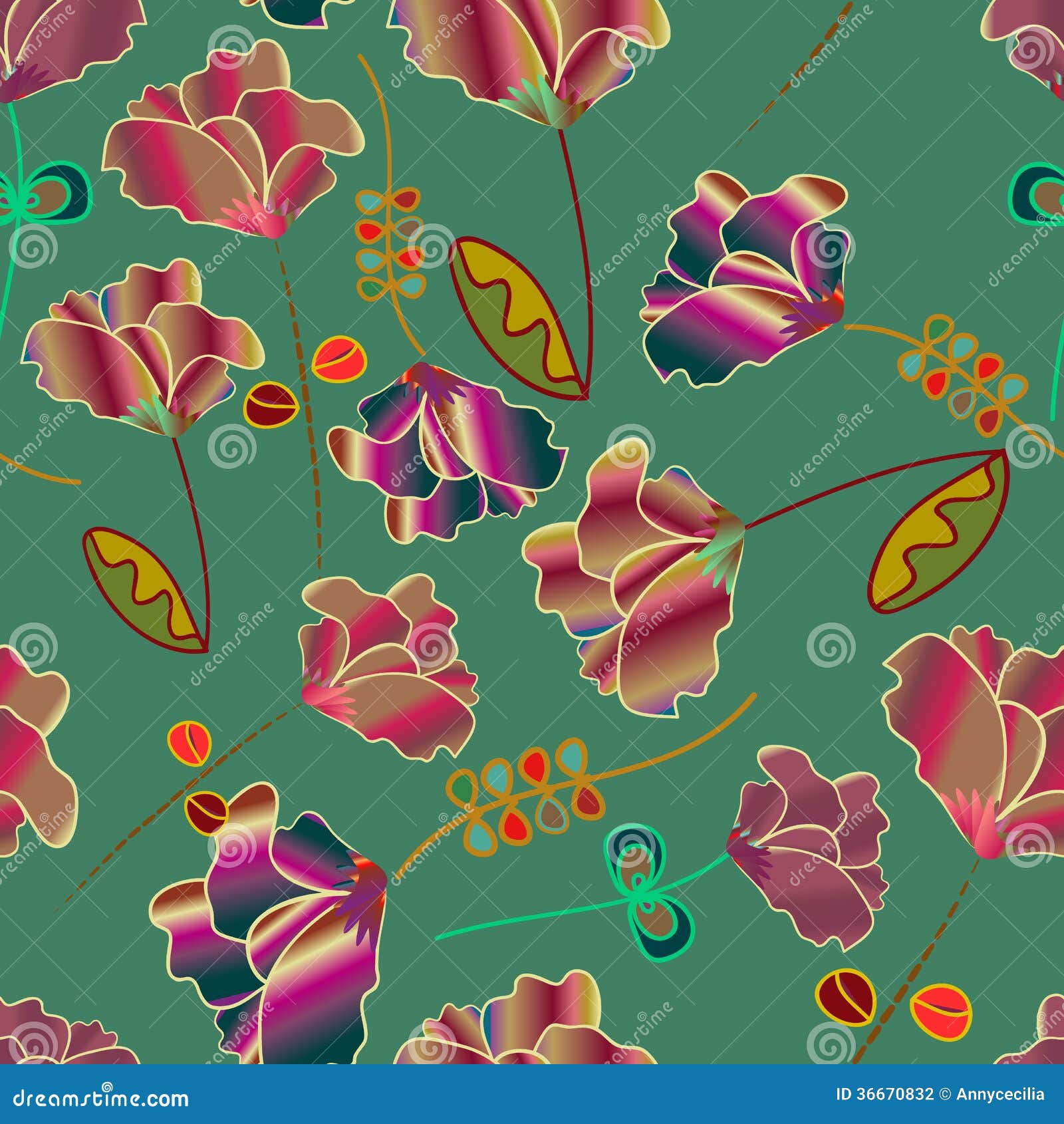 Peruvian Colorful Flowers Seamless Pattern Stock Illustration ...