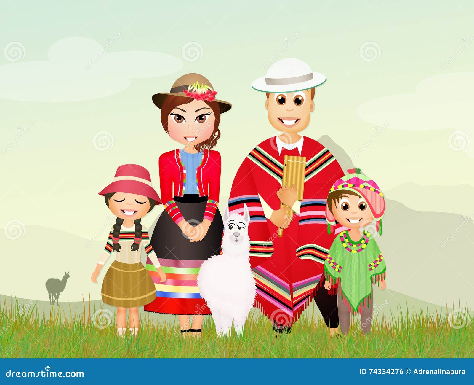 Peruvian Family And Lamas Stock Photo | CartoonDealer.com #74334276