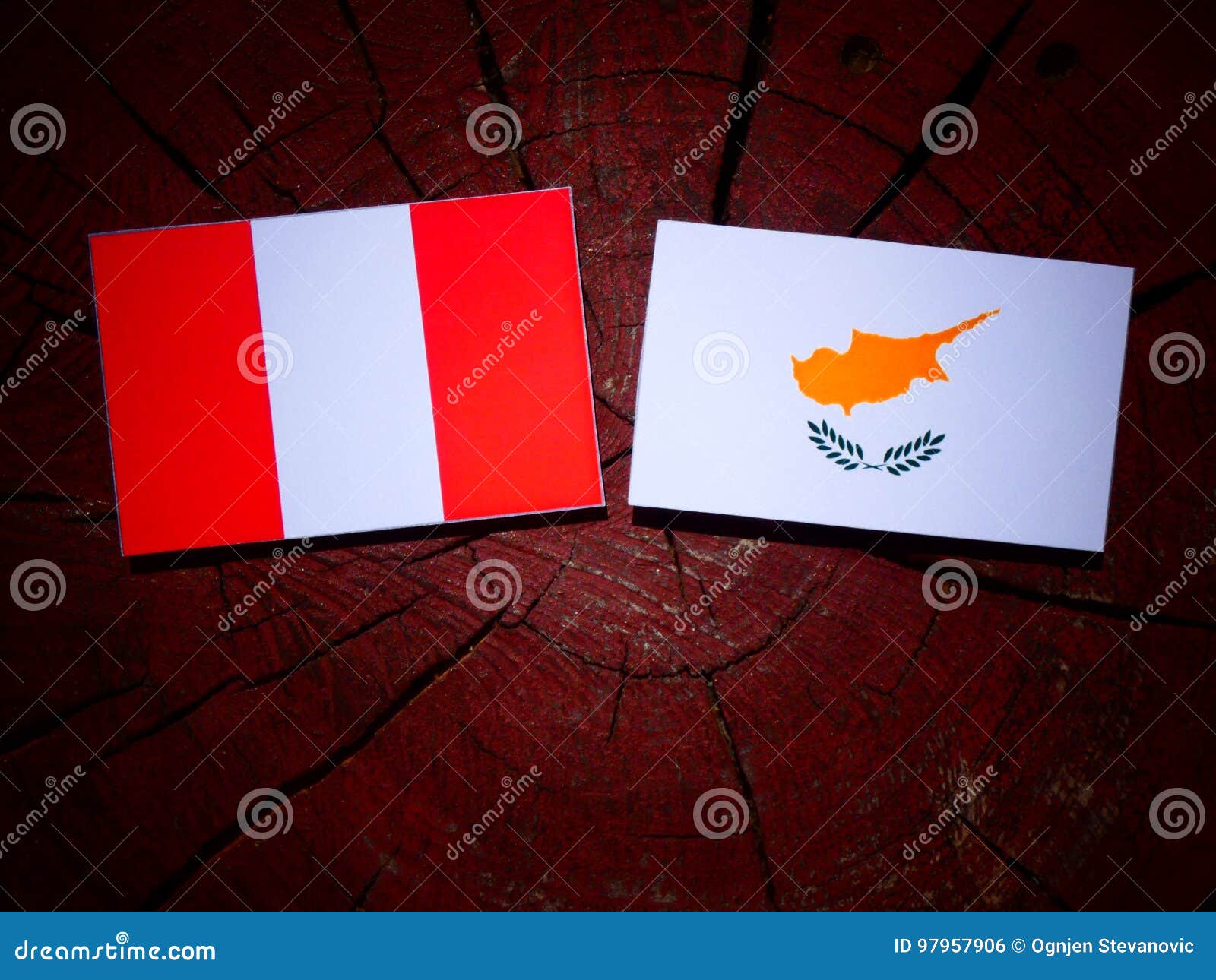 Peruvian Flag with Cypriot Flag on a Tree Stump Isolated Stock Photo ...