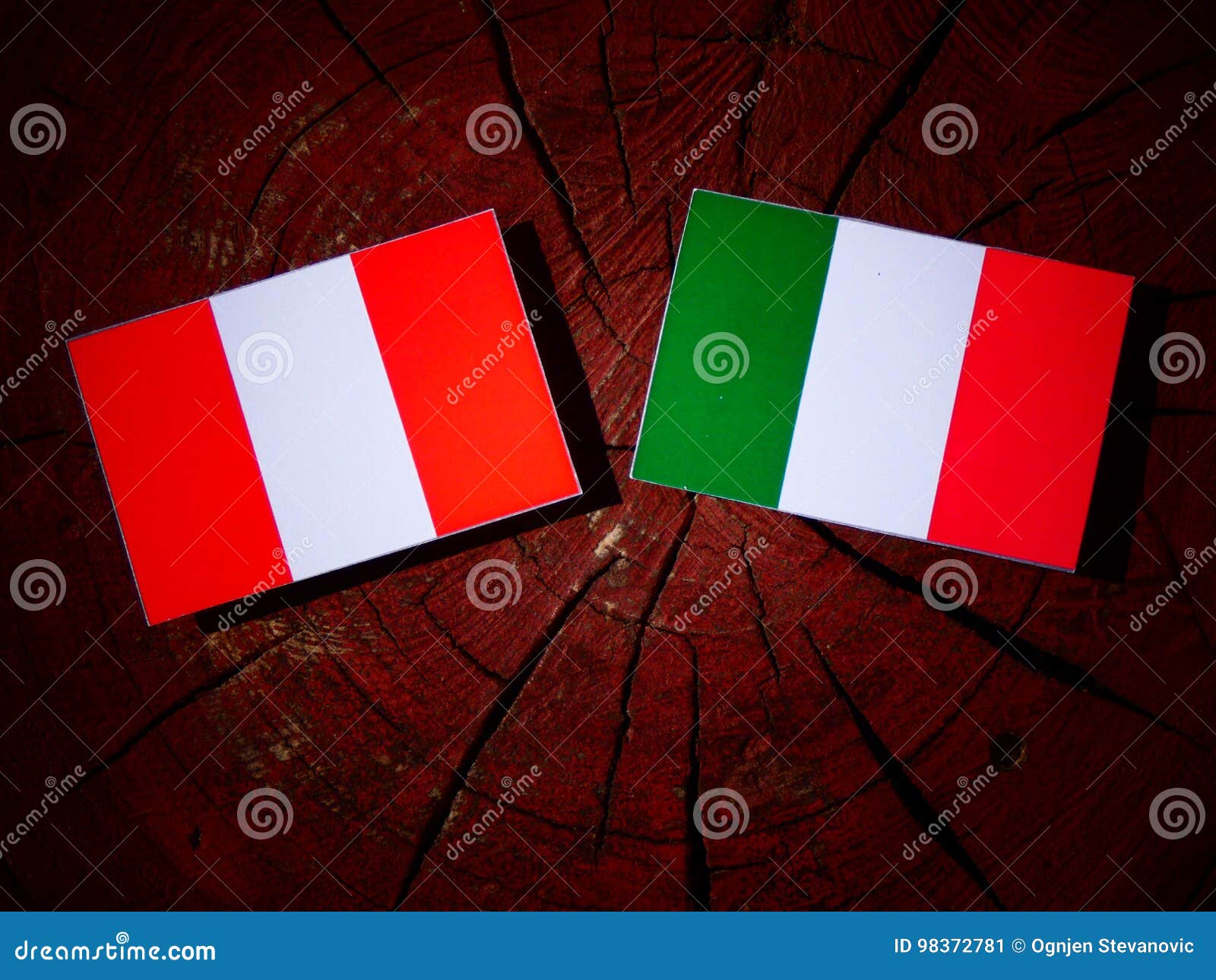 Peruvian Flag with Italian Flag on a Tree Stump Isolated Stock ...