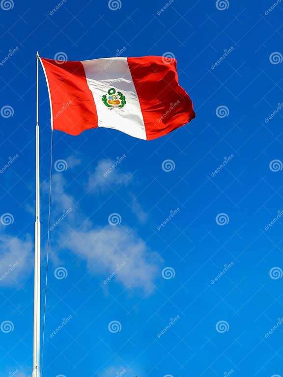 Peruvian Flag on the Pole Fluttering in the Wind. Stock Photo - Image ...