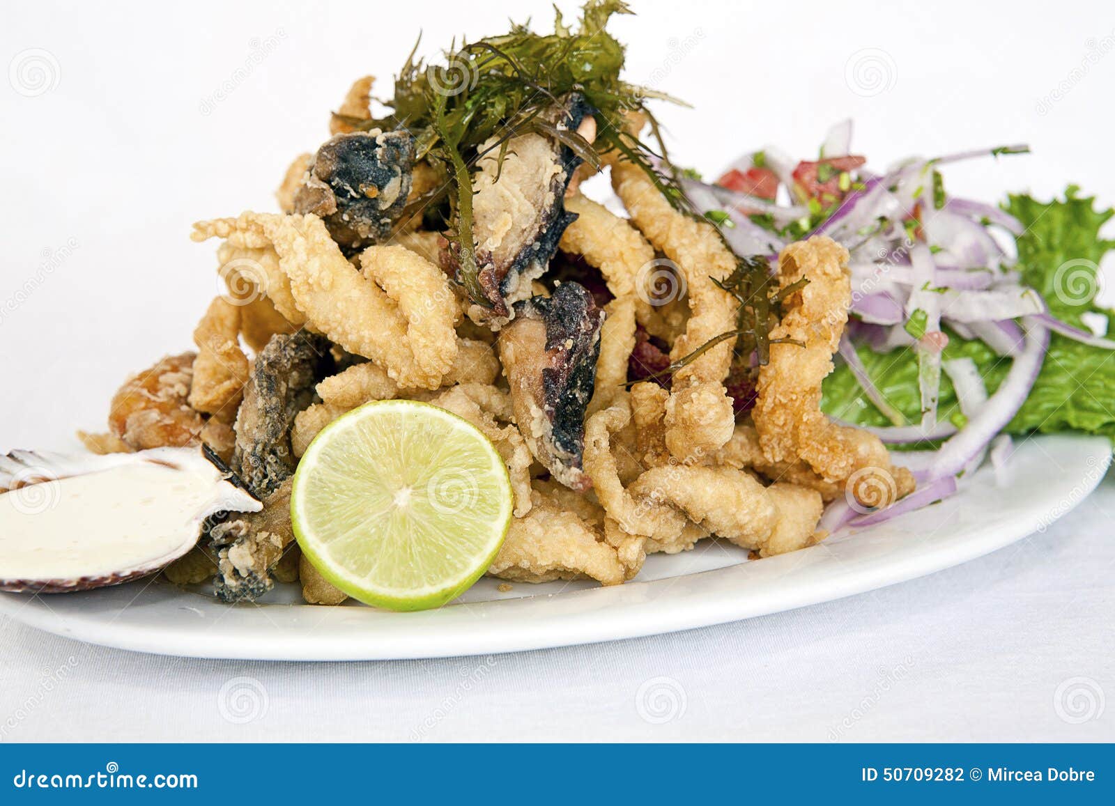 PERUVIAN FOOD: Fried FISH MEAL CHICHARRON Stock Photo - Image of color ...