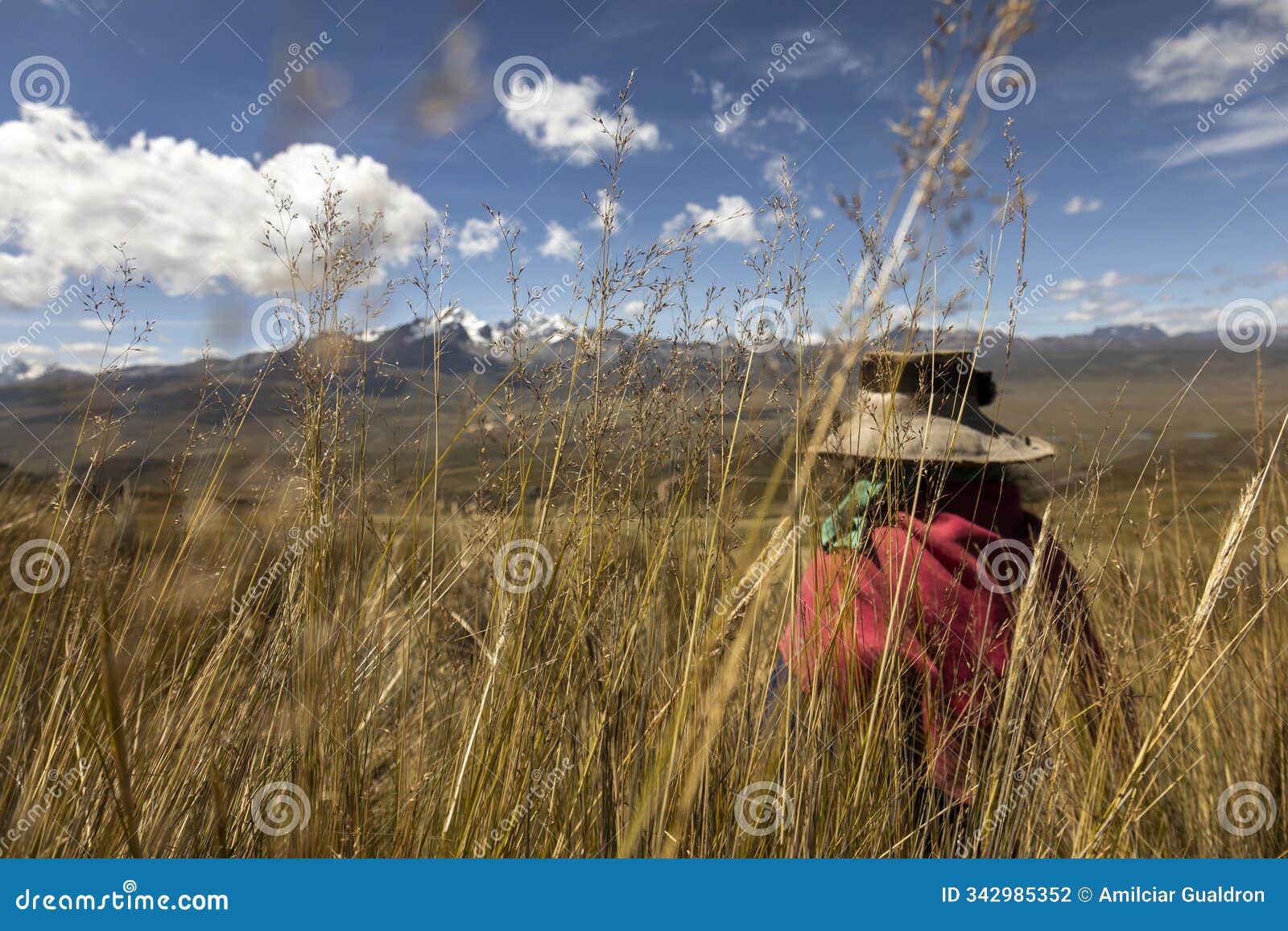 Peruvian Indigenous Woman Sitting on Her Back in Front of the White ...
