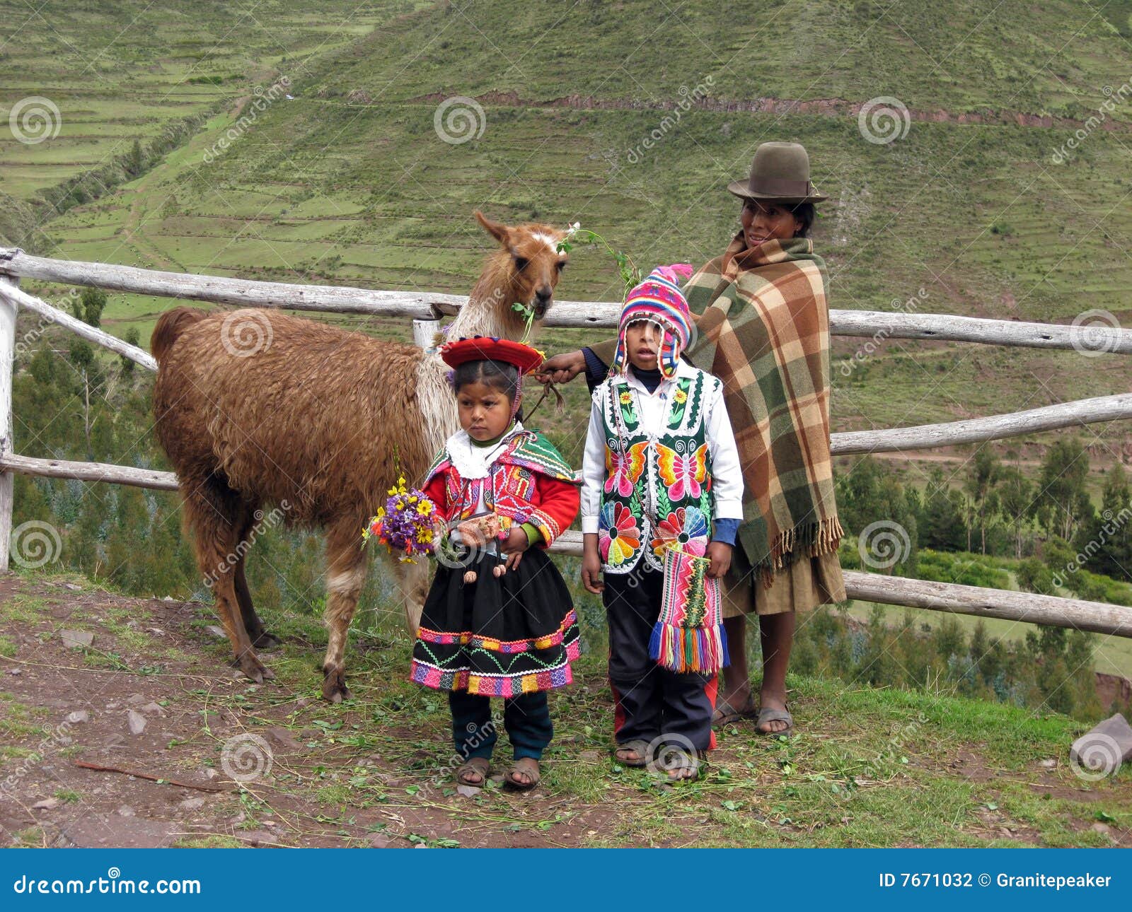 Quechua Family Going Home In A Village In The Andes, Ollantaytambo ...