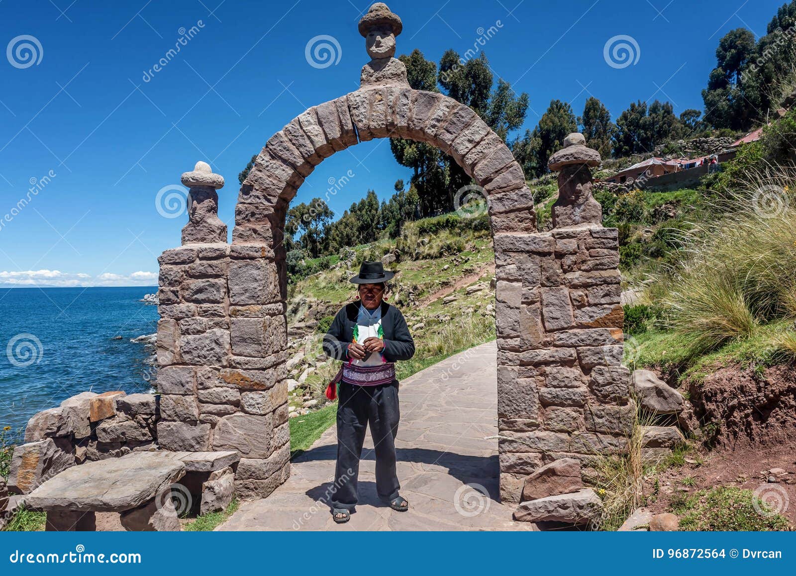Peruvian Man Standing Under the Stone Arch Neer Puno, Peru Editorial ...