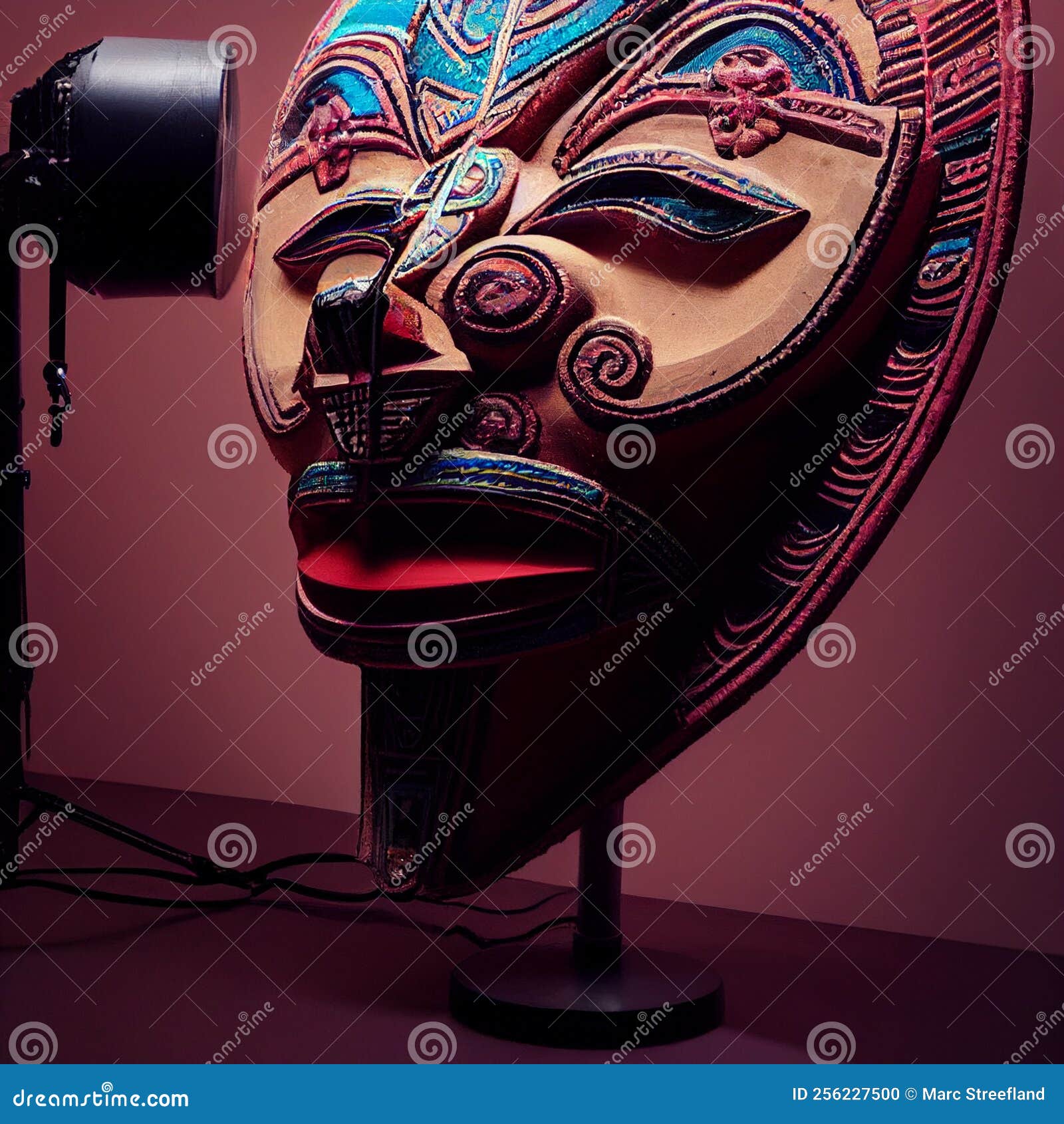 Peruvian Mayan Mask on Stand in Studio. Multi Color. Studio Backdrop. Stock Photo - Image of ...