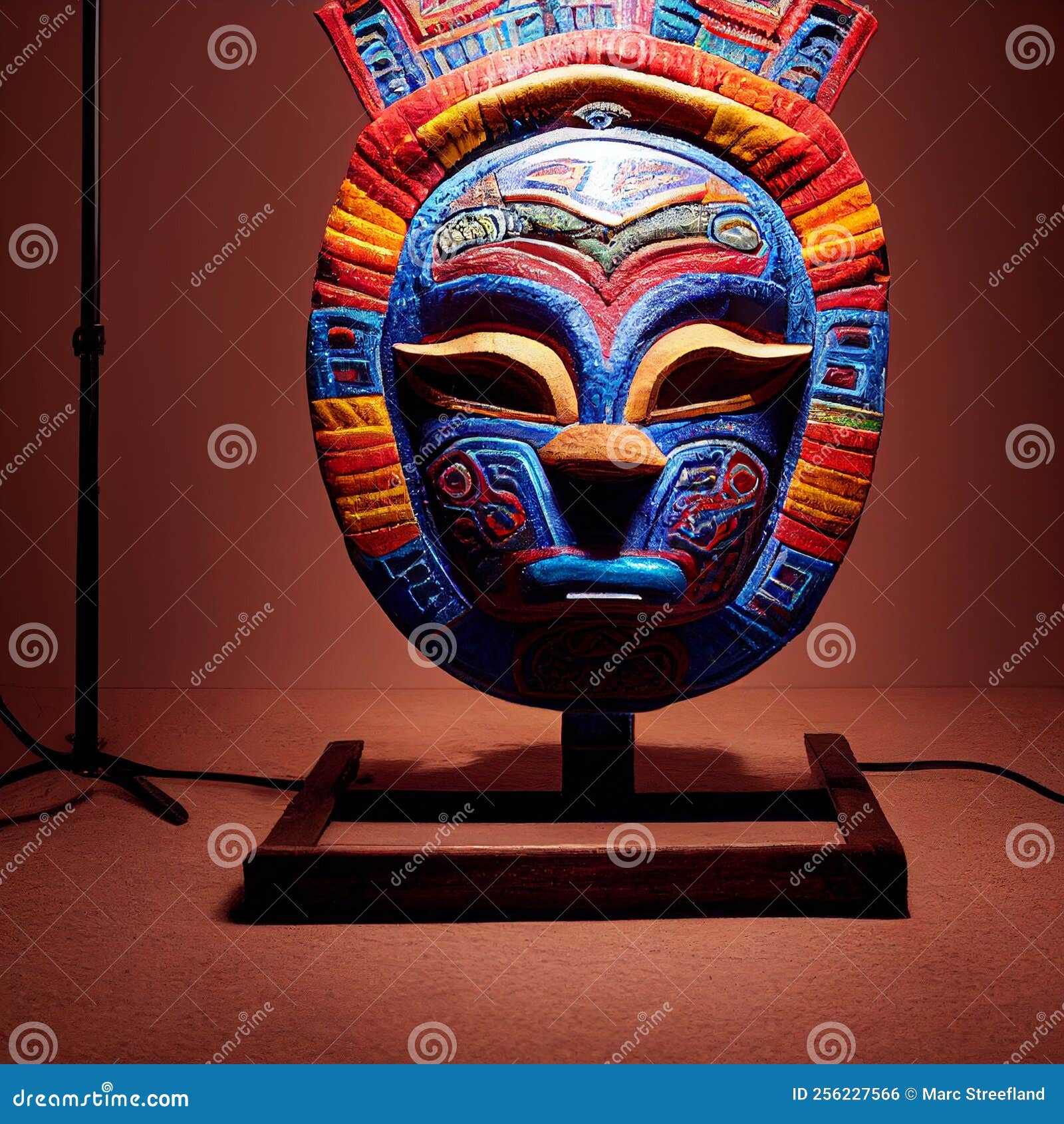 Peruvian Mayan Mask on Stand in Studio. Multi Color. Studio Backdrop ...