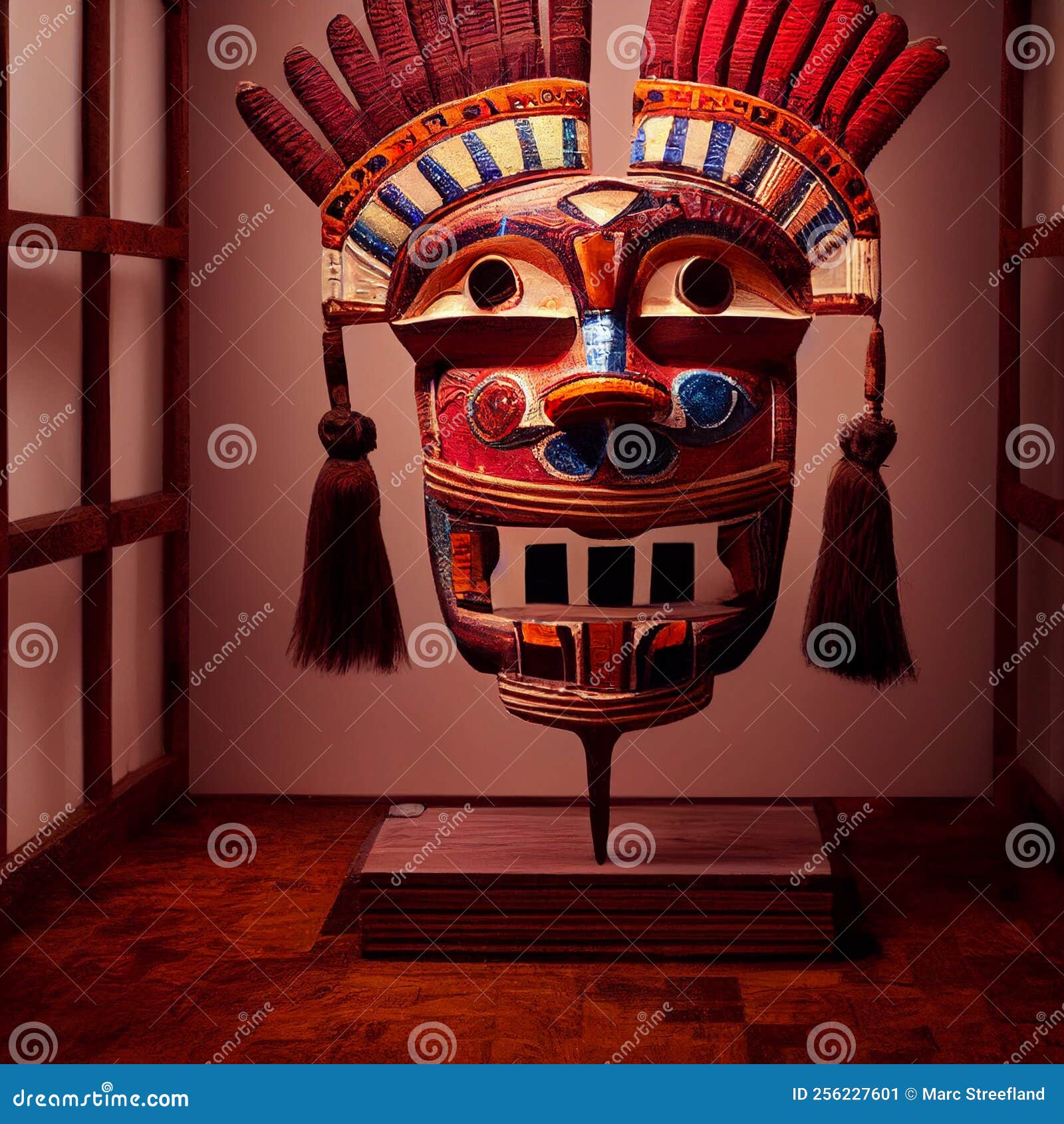 Peruvian Mayan Mask on Stand in Studio. Multi Color. Studio Backdrop ...
