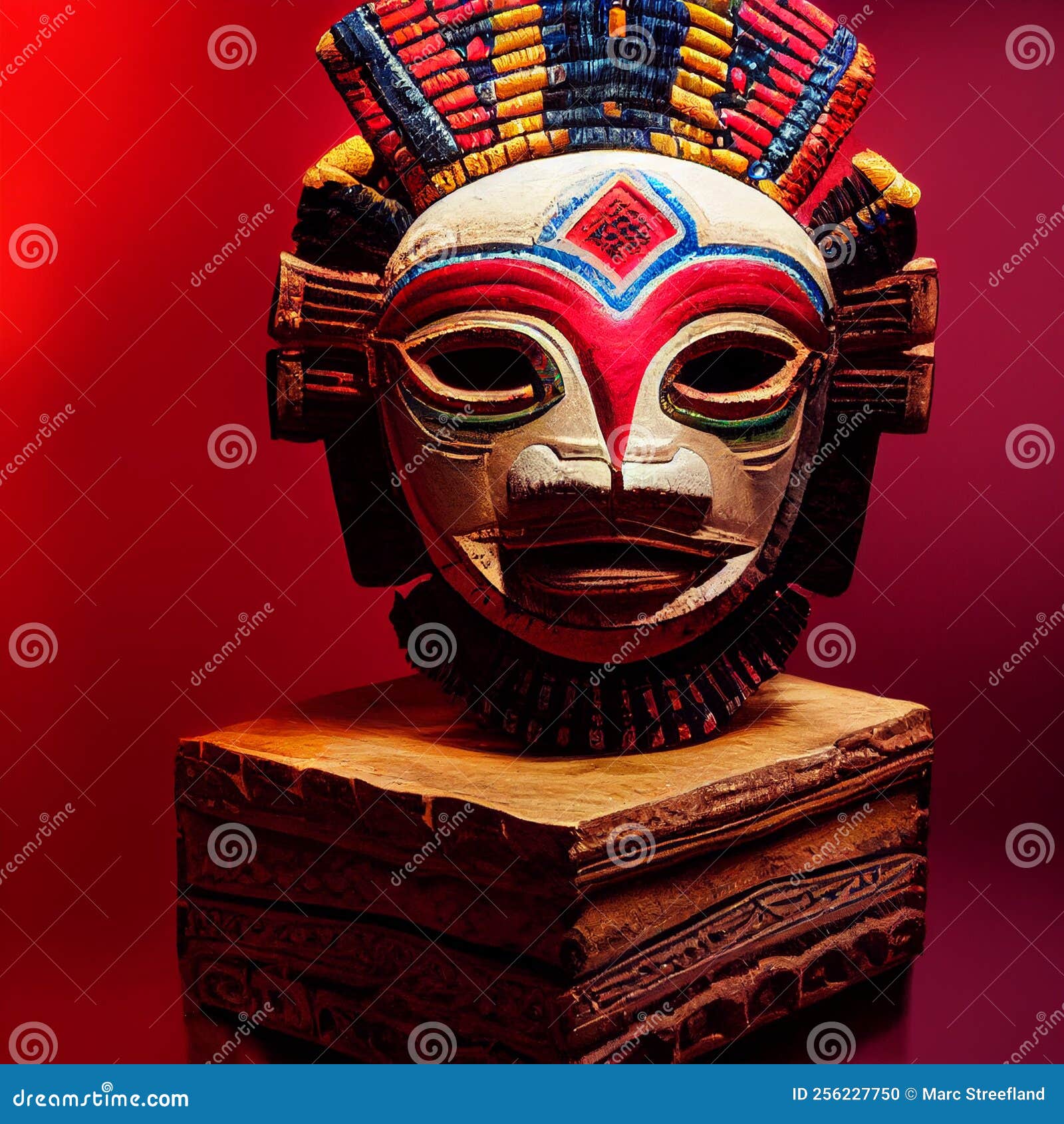 Peruvian Mayan Mask on Stand in Studio. Multi Color. Studio Backdrop ...