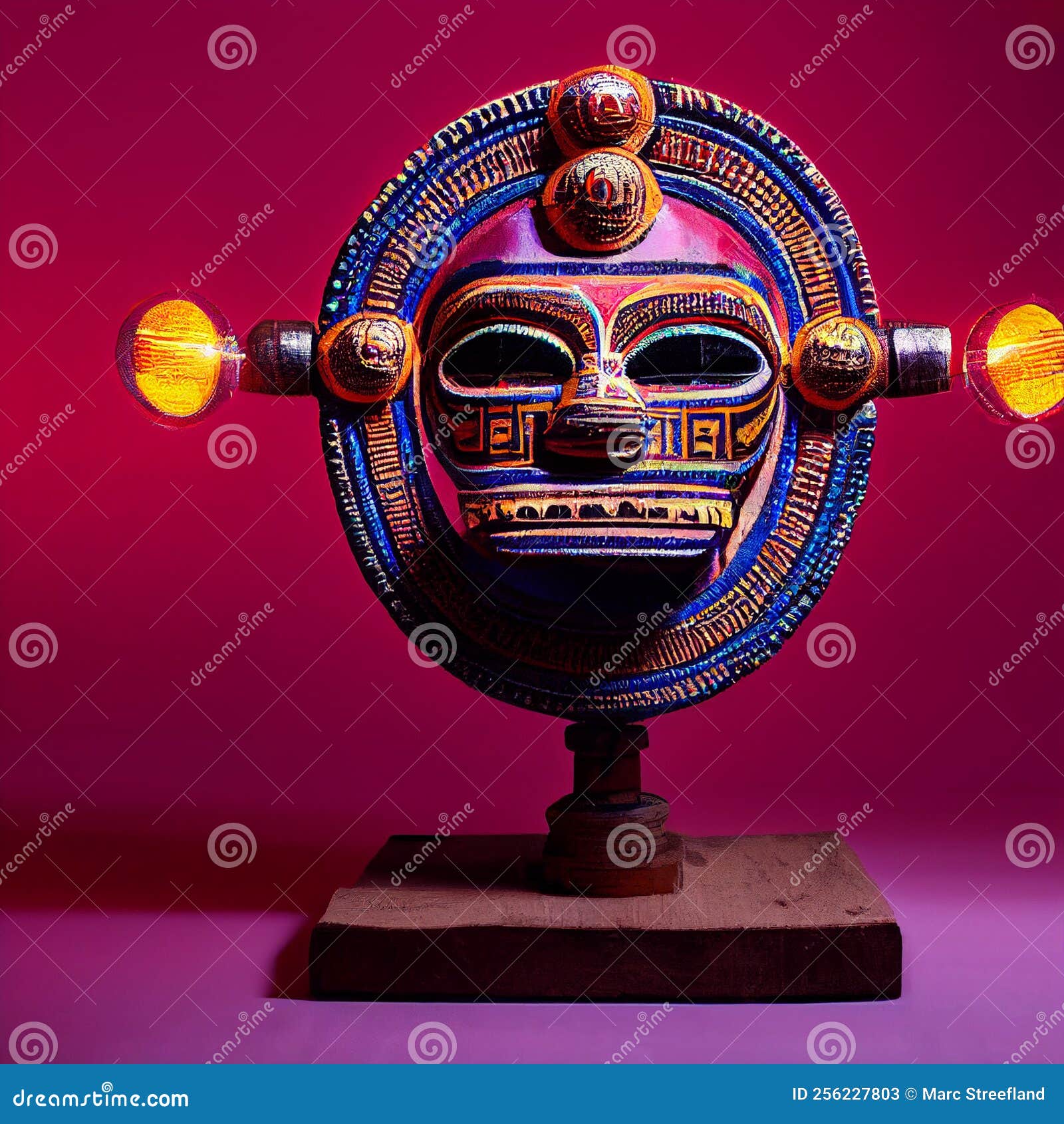 Peruvian Mayan Mask on Stand in Studio. Multi Color. Studio Backdrop ...