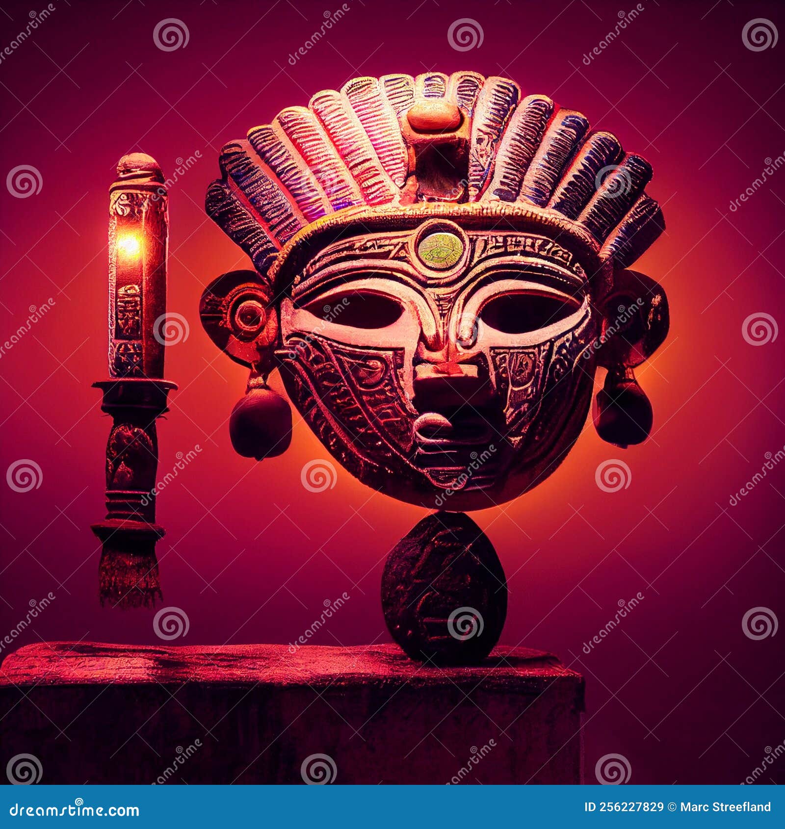Peruvian Mayan Mask On Stand In Studio. Multi Color. Studio Backdrop ...