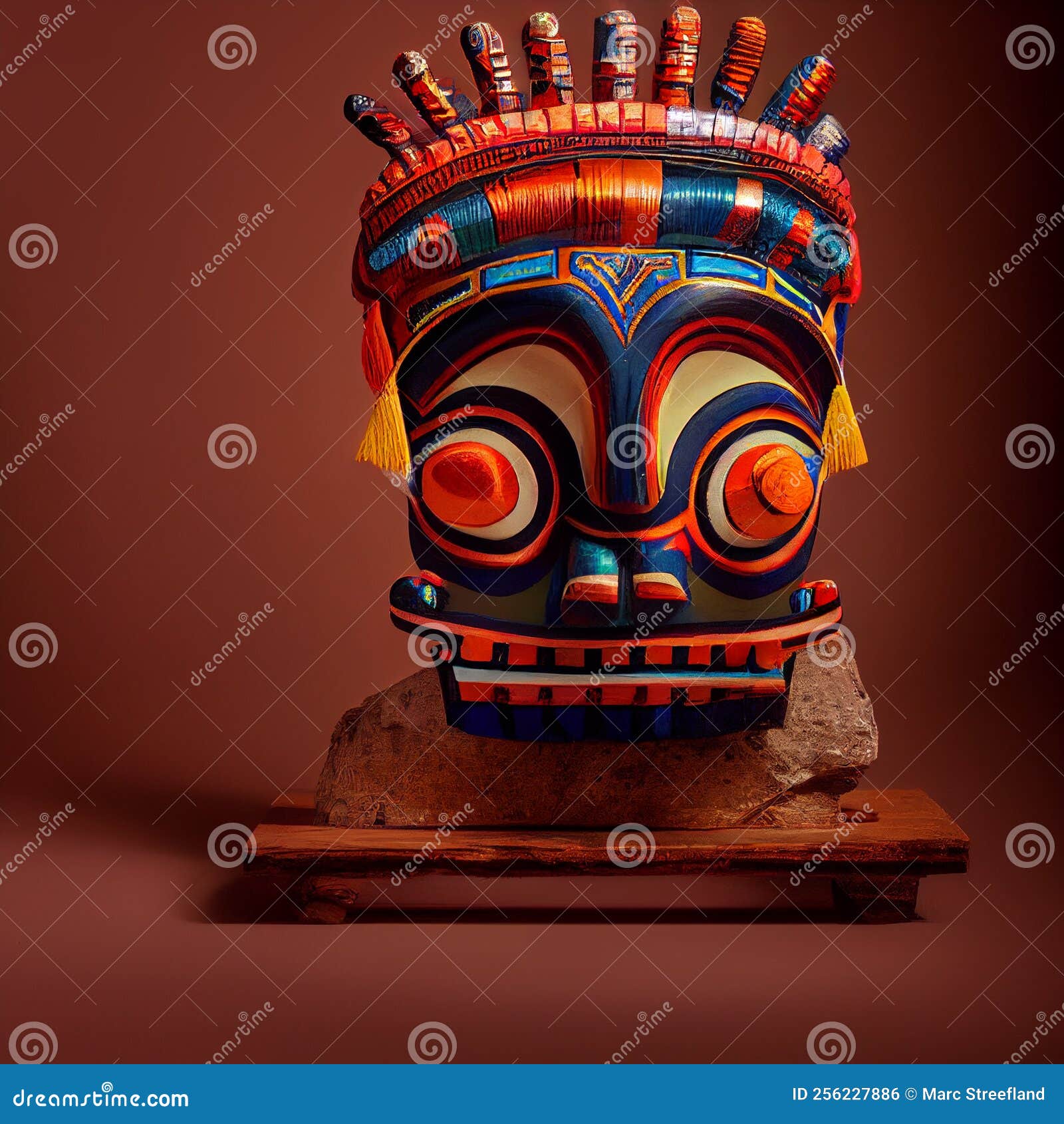 Peruvian Mayan Mask on Stand in Studio. Multi Color. Studio Backdrop ...