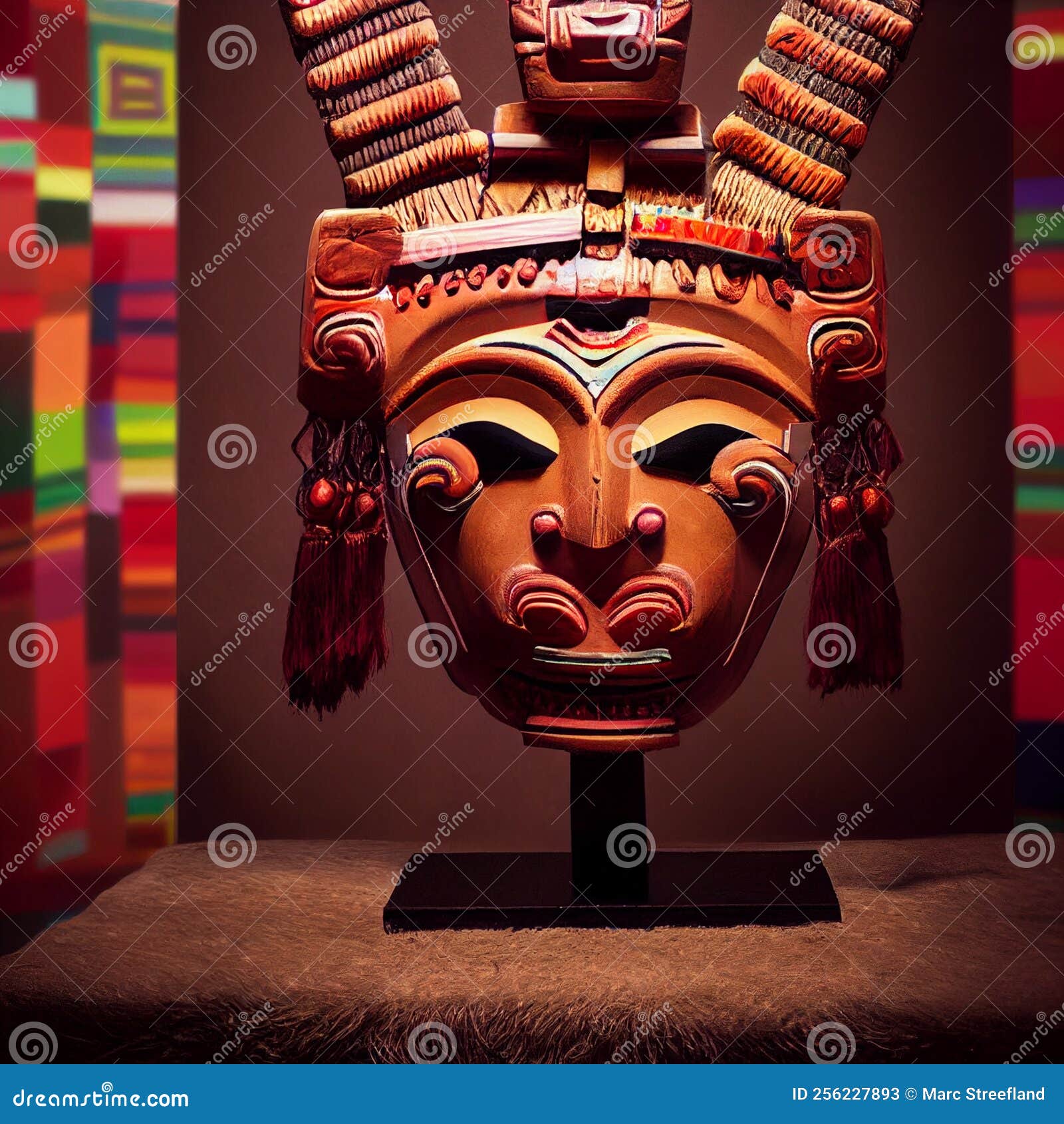 Peruvian Mayan Mask On Stand In Studio. Multi Color. Studio Backdrop ...