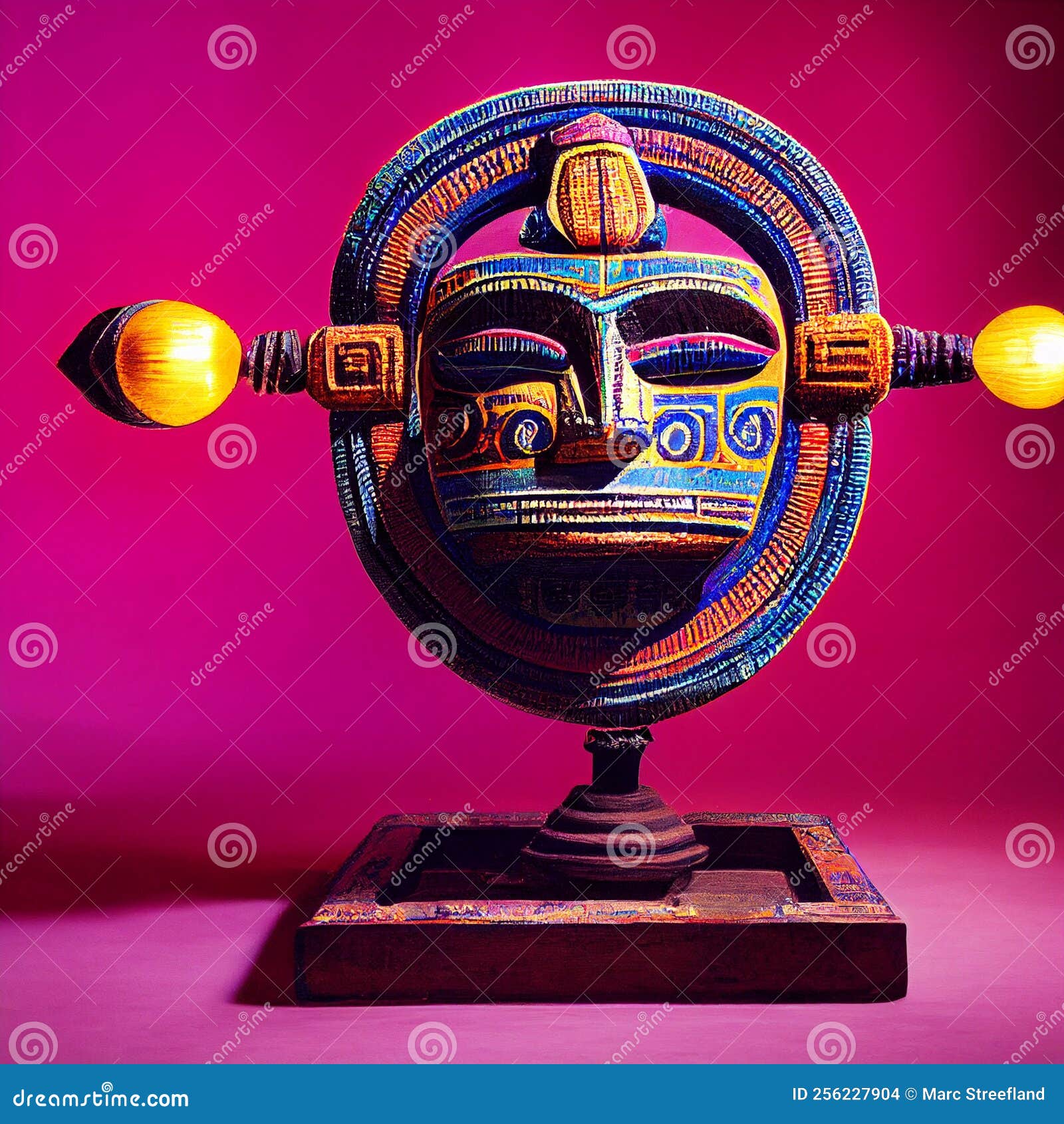 Peruvian Mayan Mask On Stand In Studio. Multi Color. Studio Backdrop ...