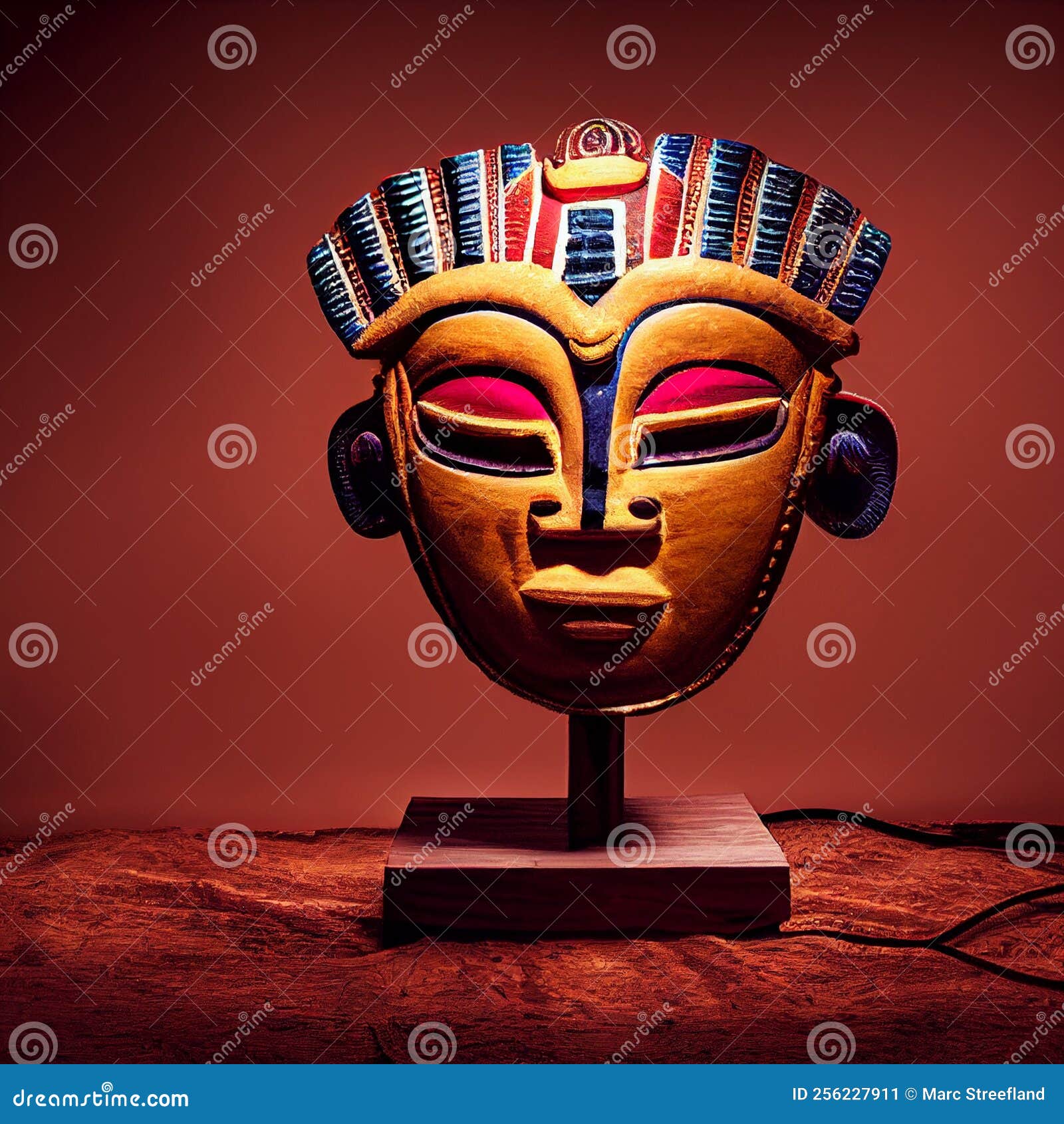Peruvian Mayan Mask On Stand In Studio. Multi Color. Studio Backdrop ...