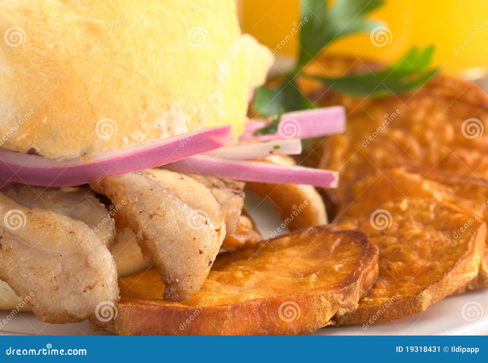 Peruvian Sandwich: Bread with Chicharron Stock Image - Image of meat ...