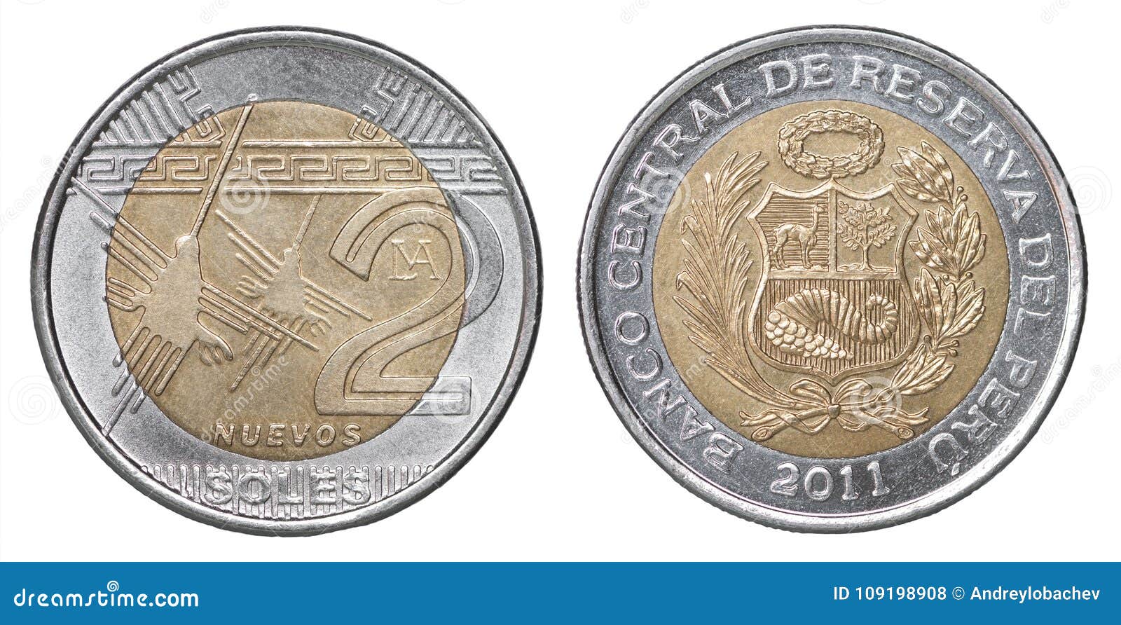 Peruvian soles coin stock photo. Image of cutout, numismatics - 109198908