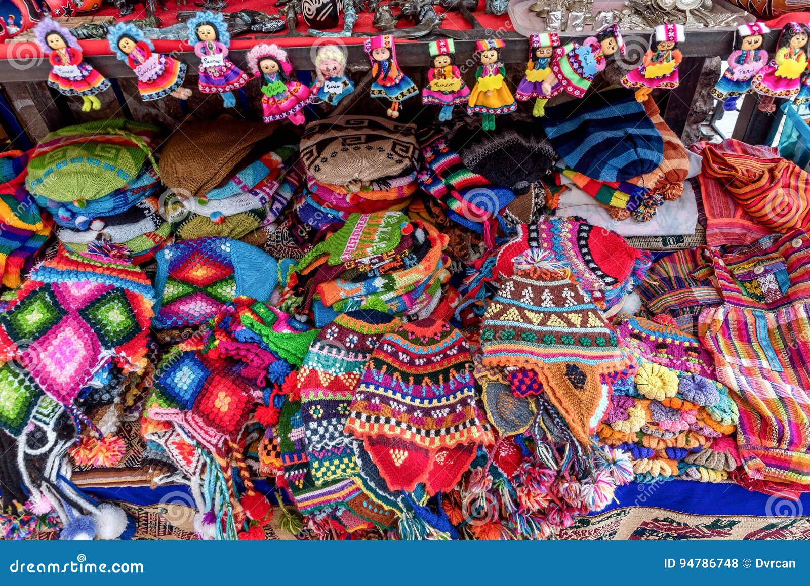 Peruvian Traditional Wares for Sale in Pisac, Peru Stock Photo - Image ...