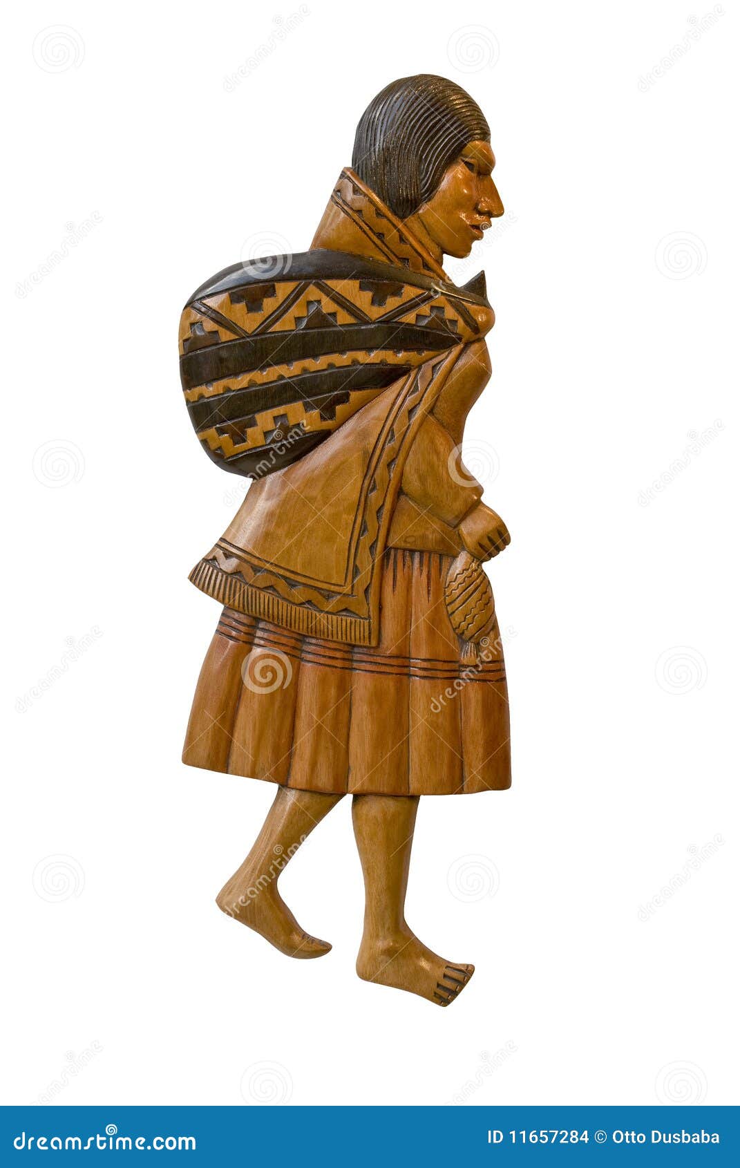 Peruvian Wood Carving of a Woman Stock Photo - Image of dress ...