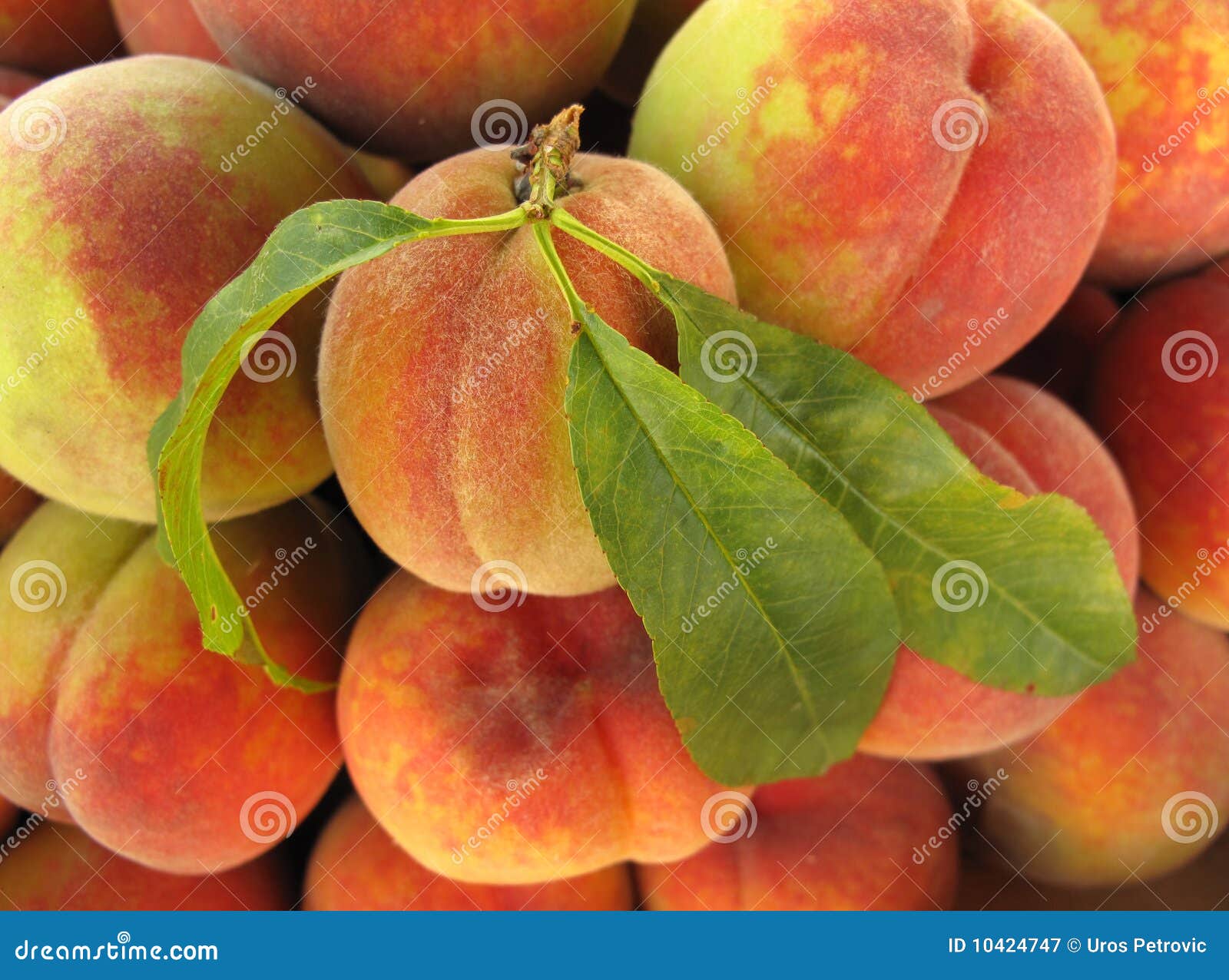 Perziken Met Groene Bladeren Stock Afbeelding - Image of horizontaal ...