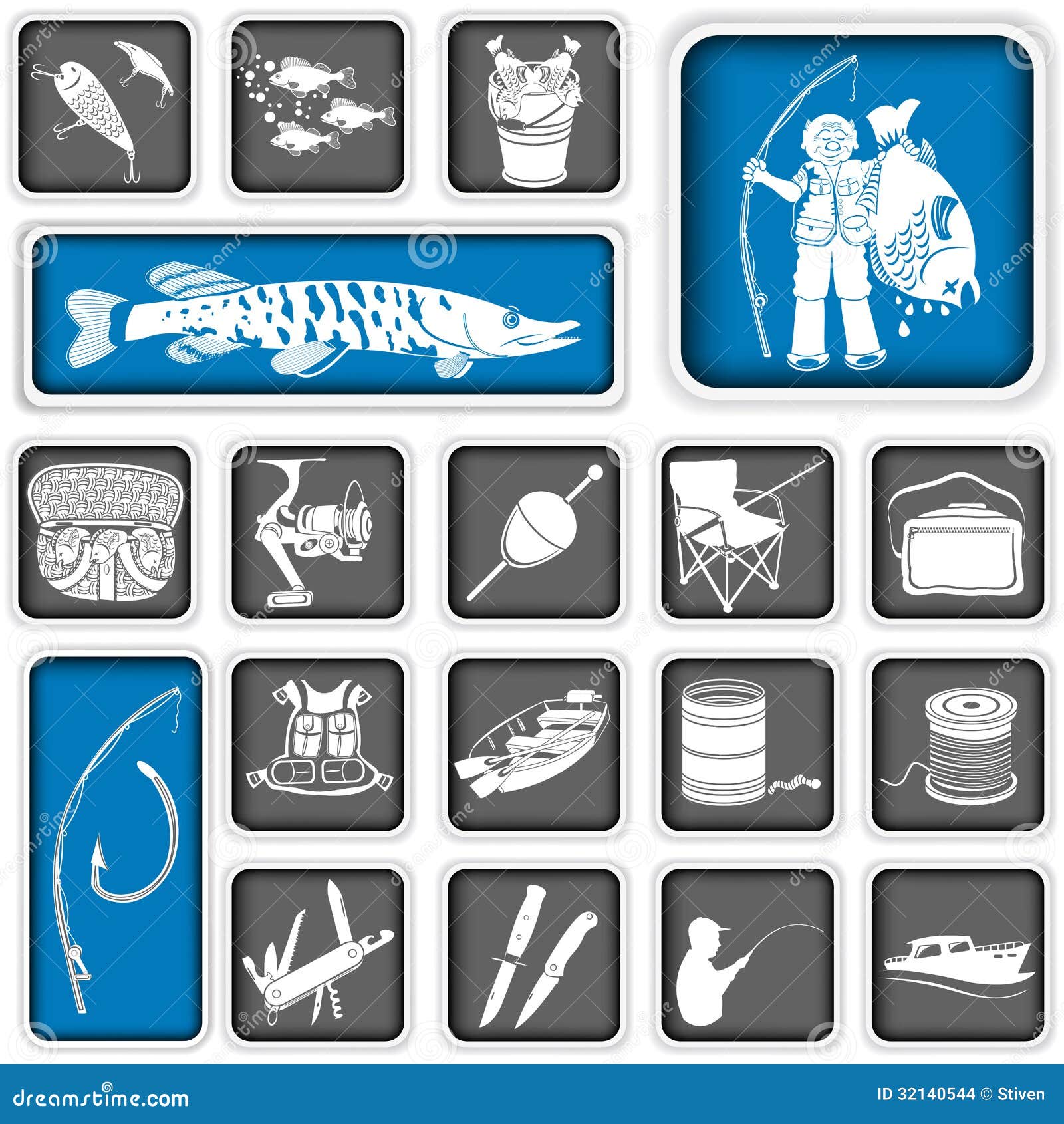 Pesca de iconos ajustados ilustración del vector. Ilustración de retén ...