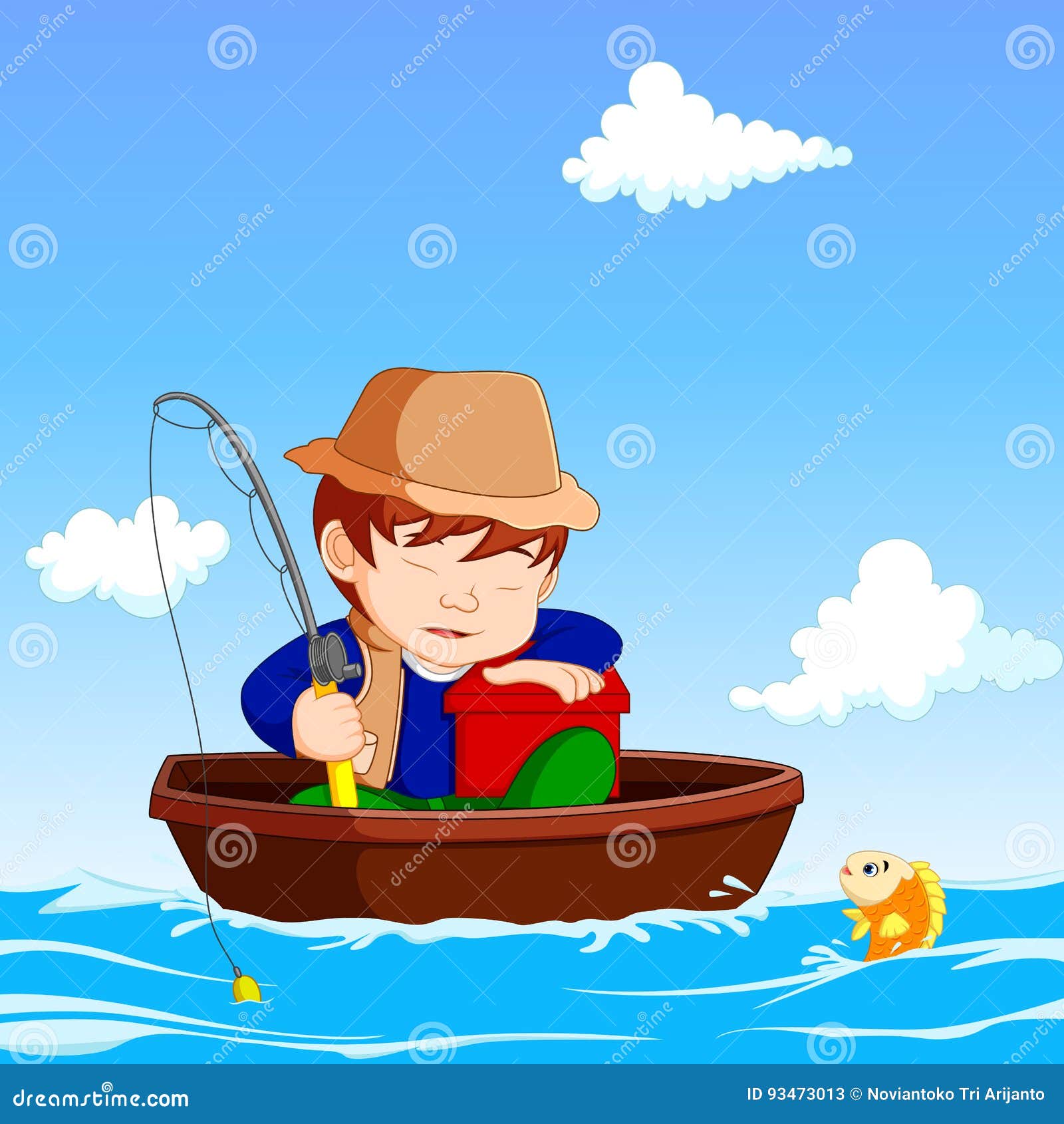 Pesca Do Menino Dos Desenhos Animados Ilustração do Vetor - Ilustração ...