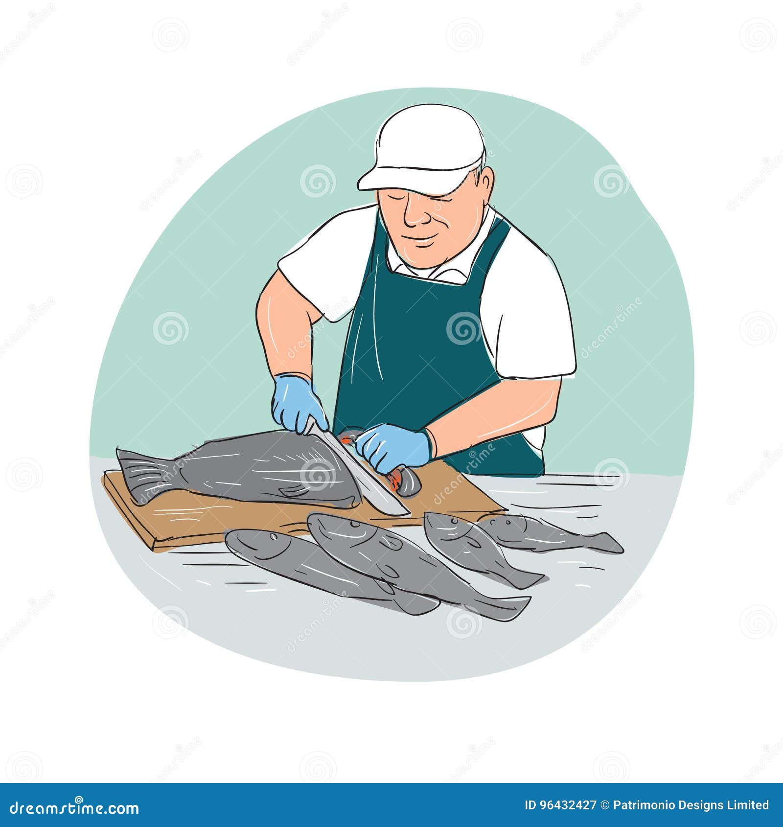Pescadero Cutting Fish Cartoon Stock de ilustración - Ilustración de ...