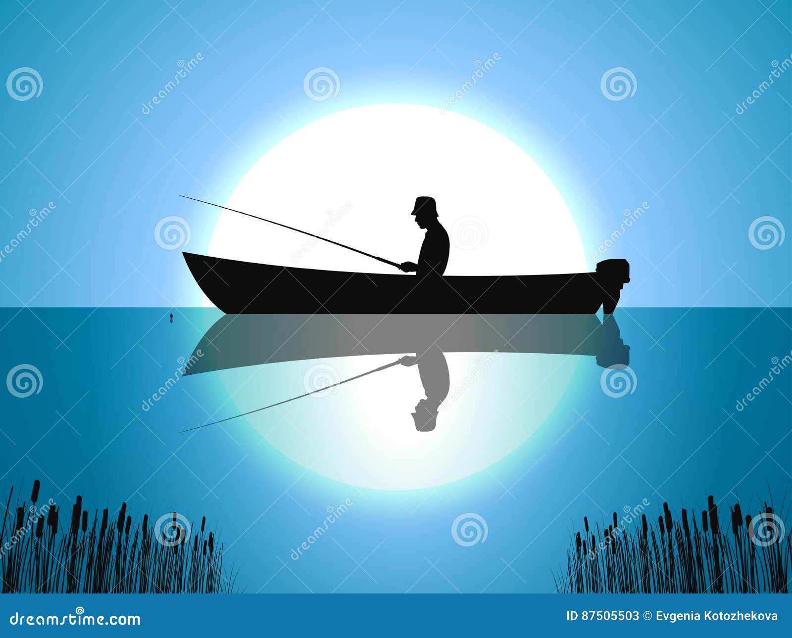 Pescador Da Lua Do Fundo Do Vetor Em Peixes Do Barco Ilustração do ...