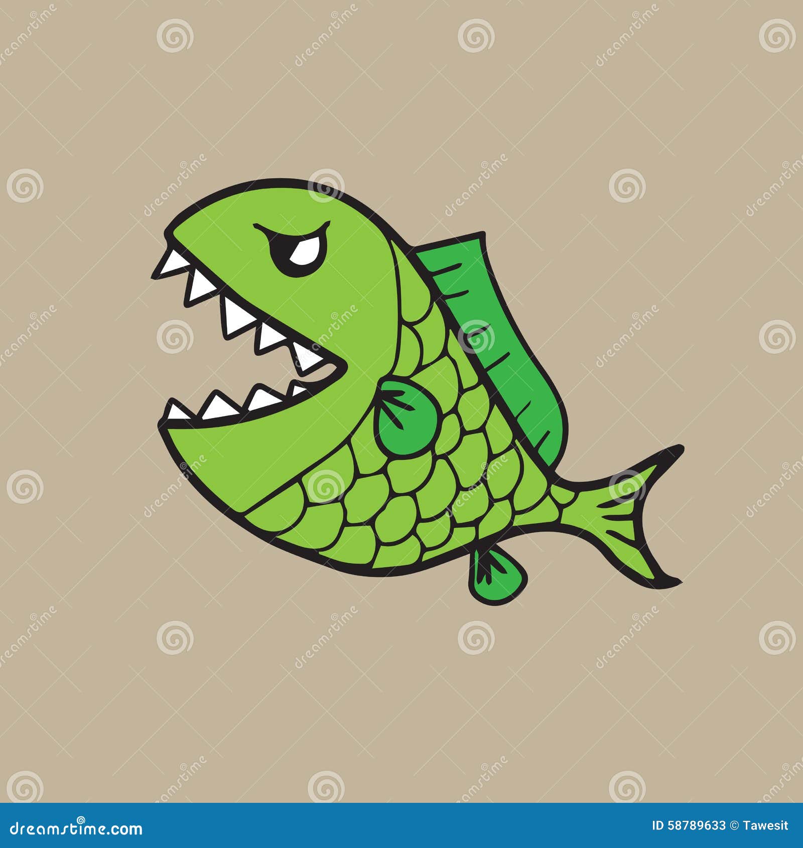 Pescados con los dientes ilustración del vector. Ilustración de negro ...