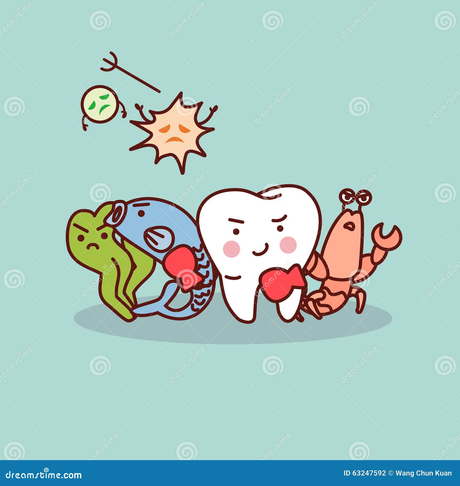 Pescados Y Camarón Con El Diente Ilustración del Vector - Ilustración ...