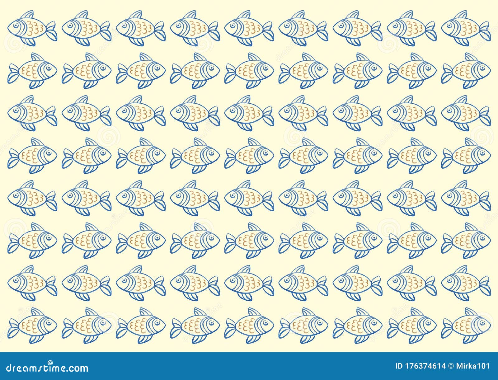 Fish Painted by Hand, Blue and Ocra Colours, Perfect for Decorations ...