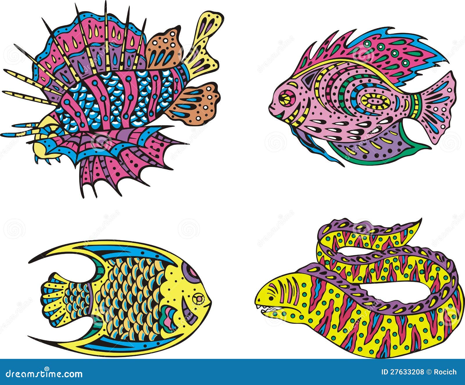 Pesci Eterogenei Stilizzati Illustrazione Vettoriale - Illustrazione di ...
