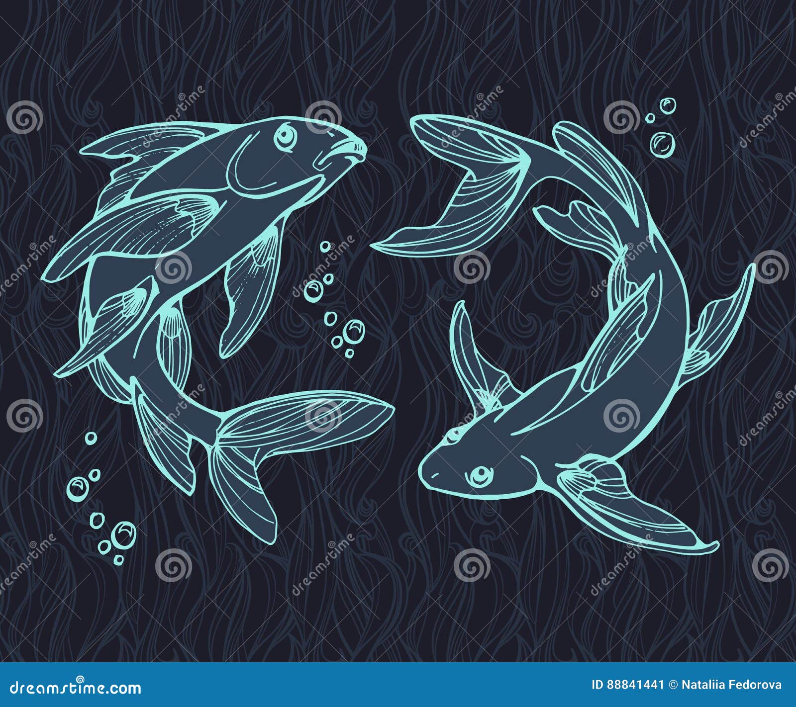 Pesci stilizzati illustrazione vettoriale. Illustrazione di arte - 88841441