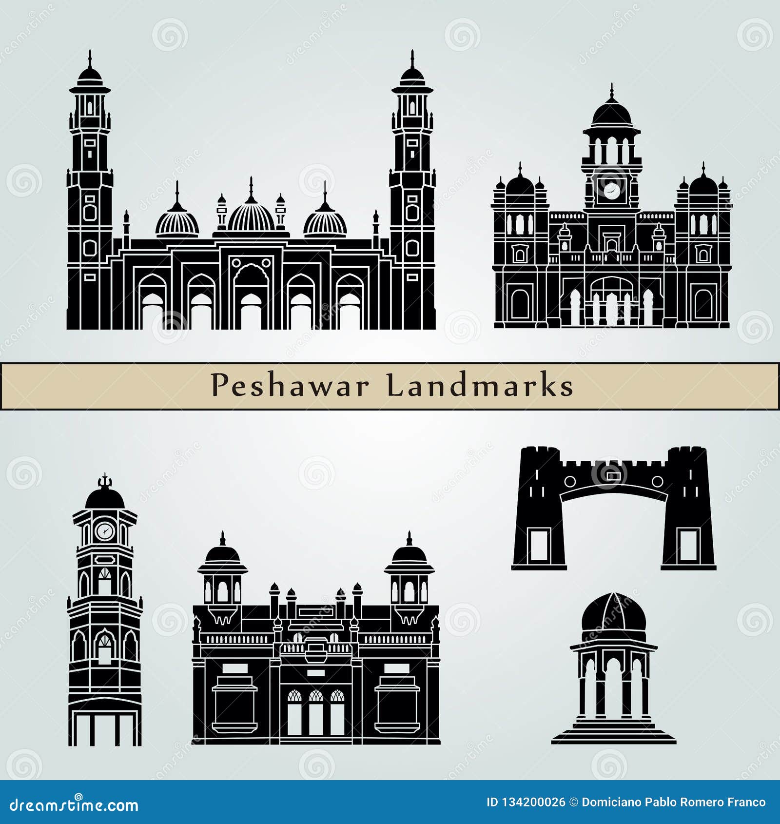 Peshawar Landmarks and Monuments Isolated on Blue Stock Vector ...