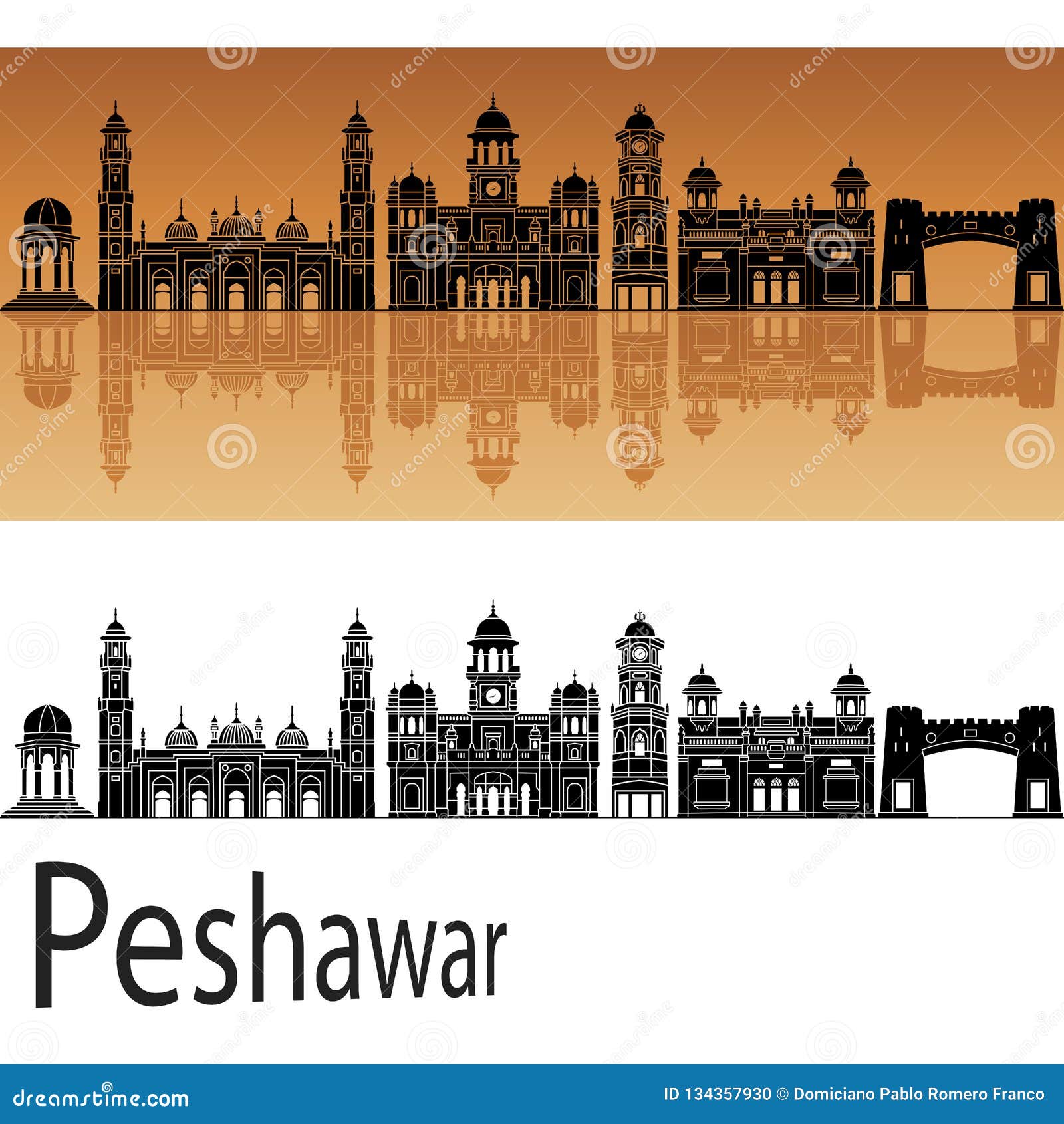 Peshawar Skyline in Orange Background Stock Vector - Illustration of ...