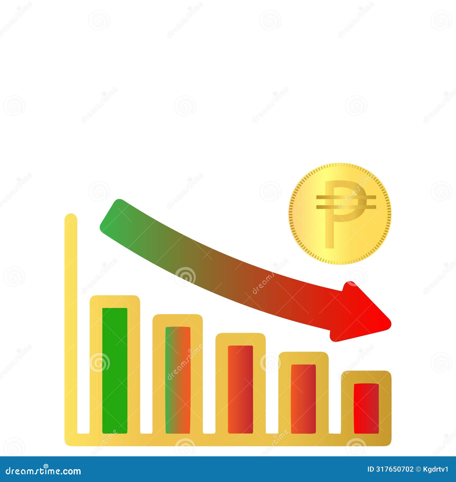 Peso Symbol Coin Declining Bar Decreasing Graph With Down-word Arrow ... Peso Symbol Coin Declining Bar Decreasing Graph With Down-word Arrow ...