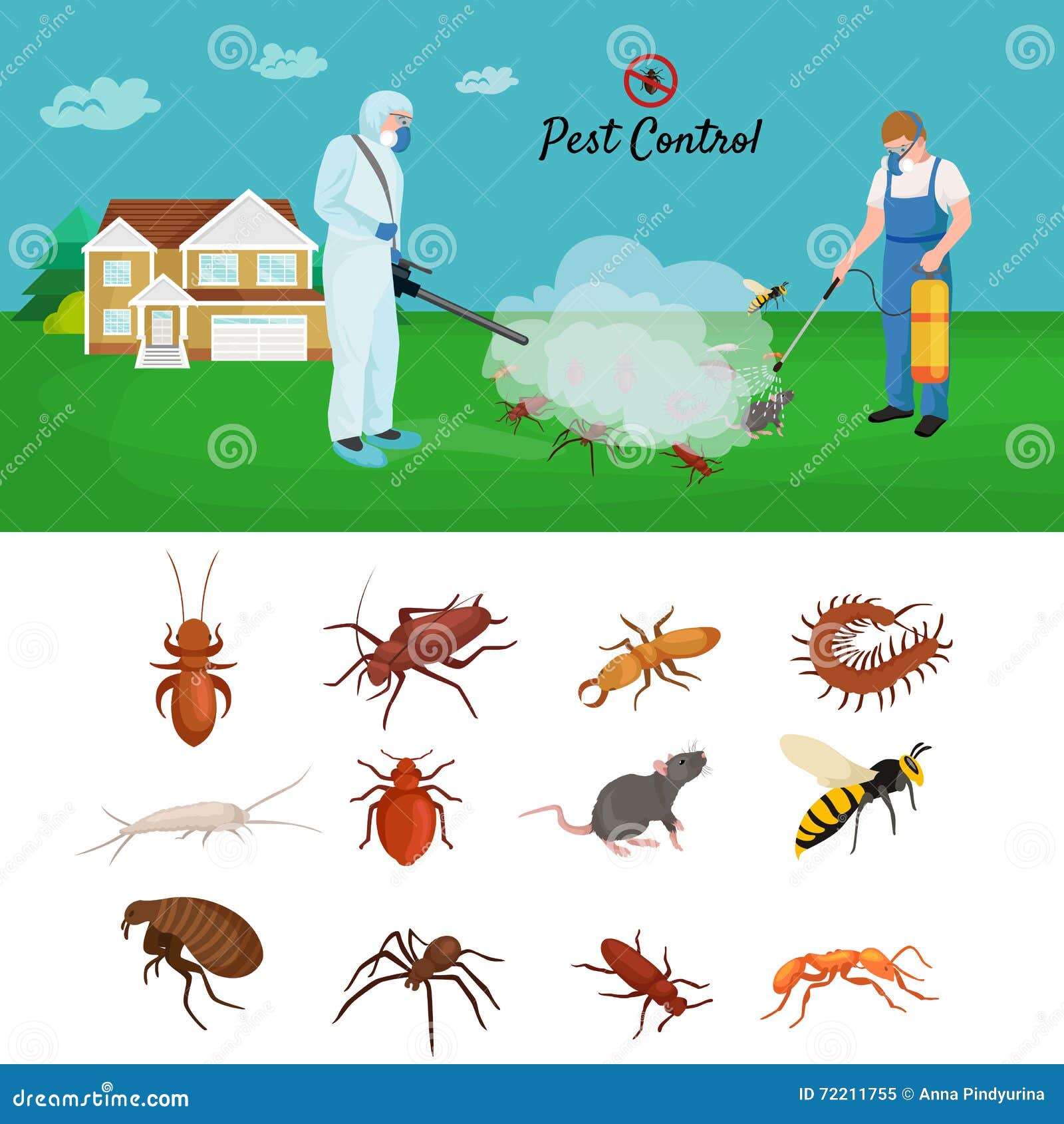 Pest Control Concept with Insects Exterminator Silhouette Flat Vector ...
