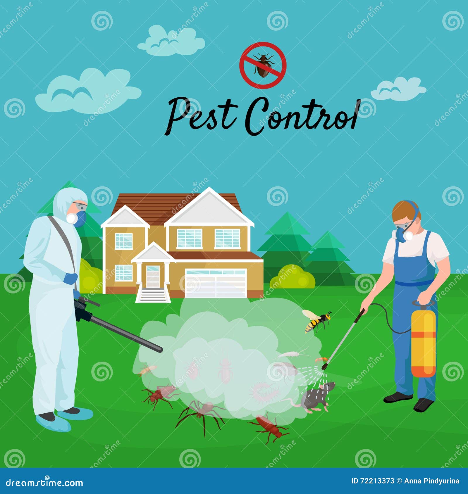 Pest Control Concept with Insects Exterminator Silhouette Flat Vector ...