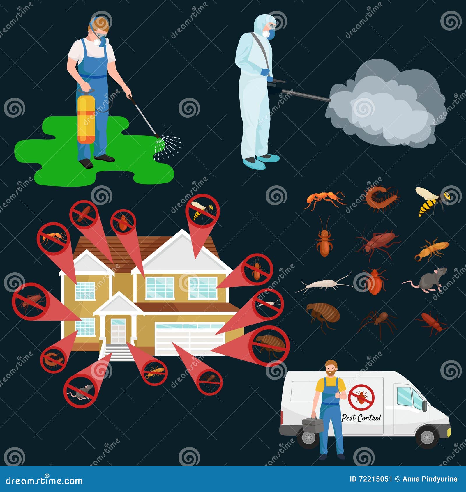 Pest Control Concept with Insects Exterminator Silhouette Flat Vector ...