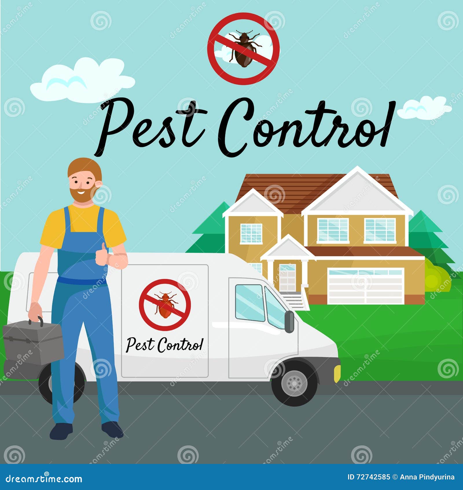 Pest Control Concept with Insects Exterminator Silhouette Flat Vector ...