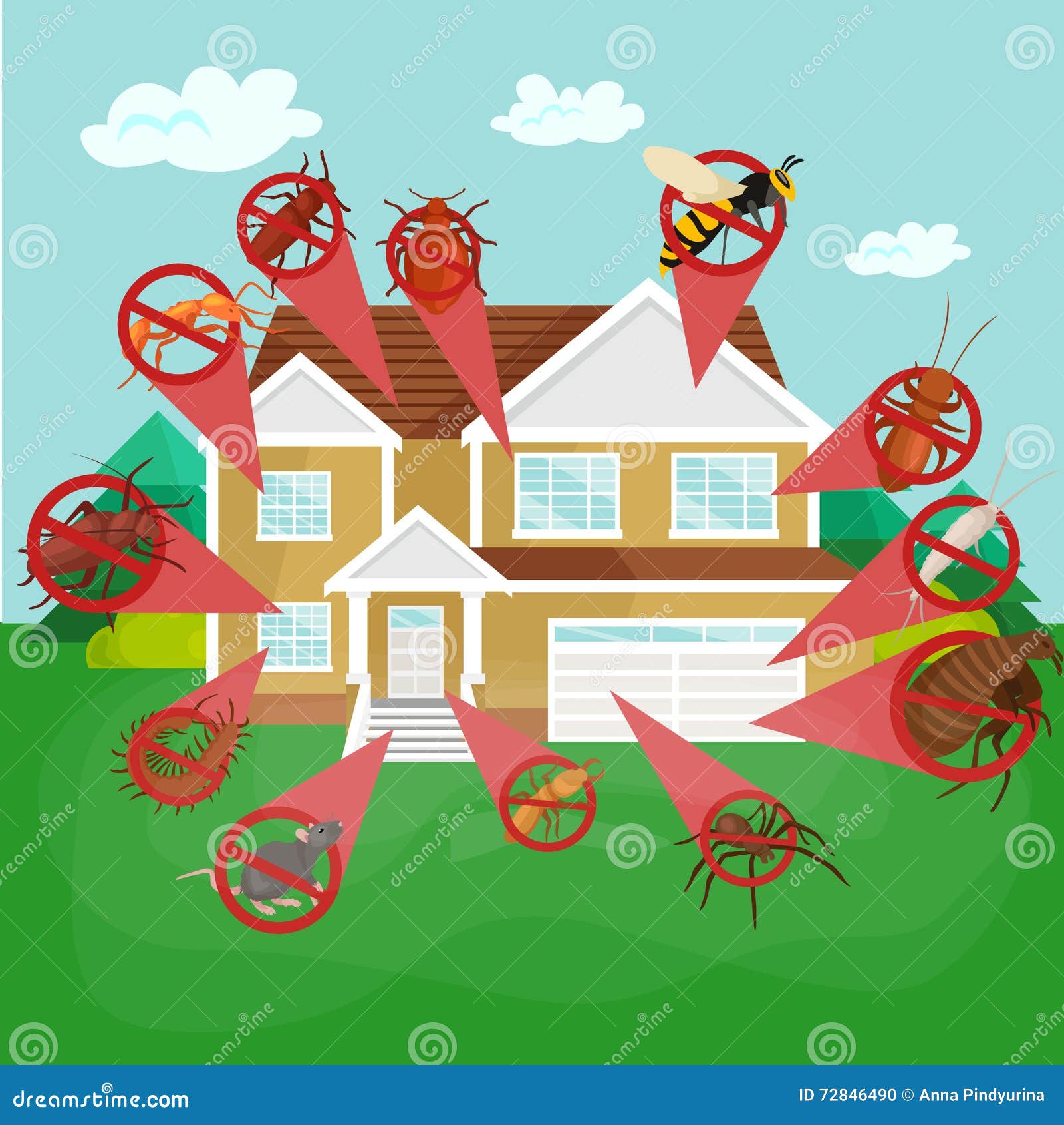 Pest Control Concept with Insects Exterminator Silhouette Flat Vector ...