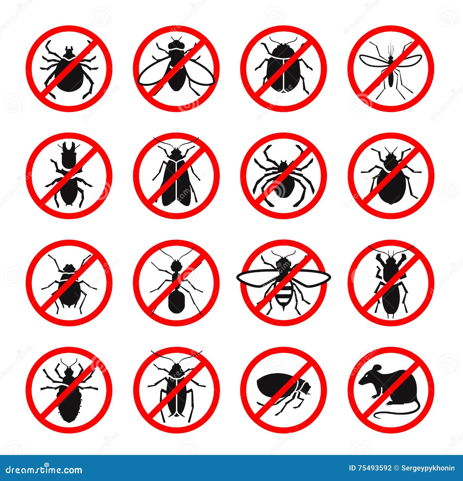 Harmful Insects Prohibition Signs, Moth, Mosquito, Diplura, Tick ...