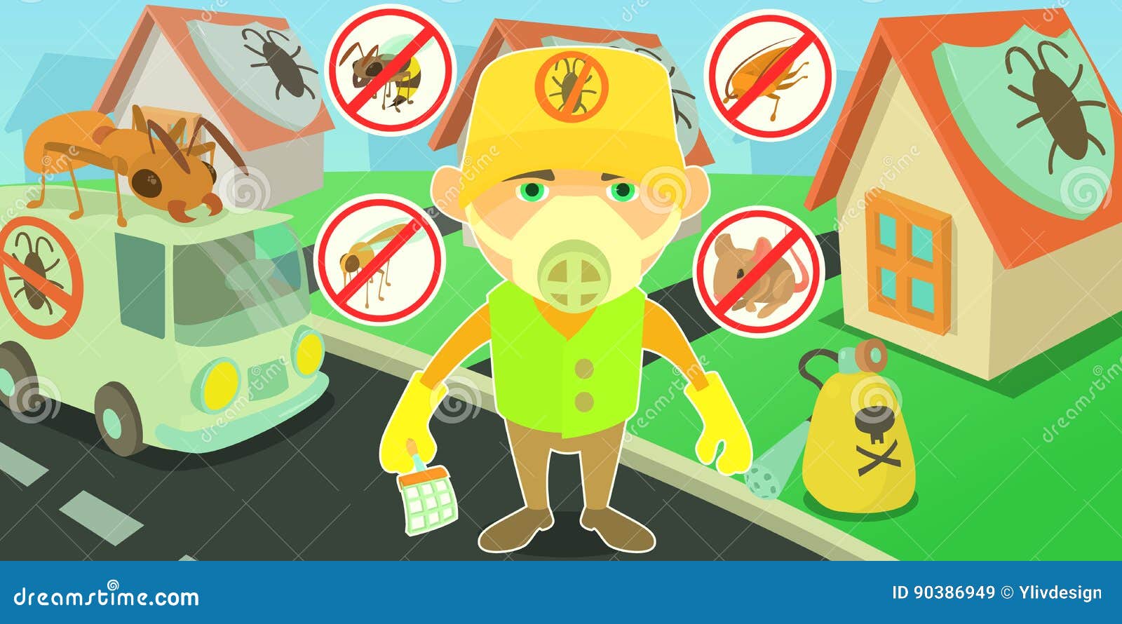 Pest Control Horizontal Banner, Cartoon Style Stock Vector ...