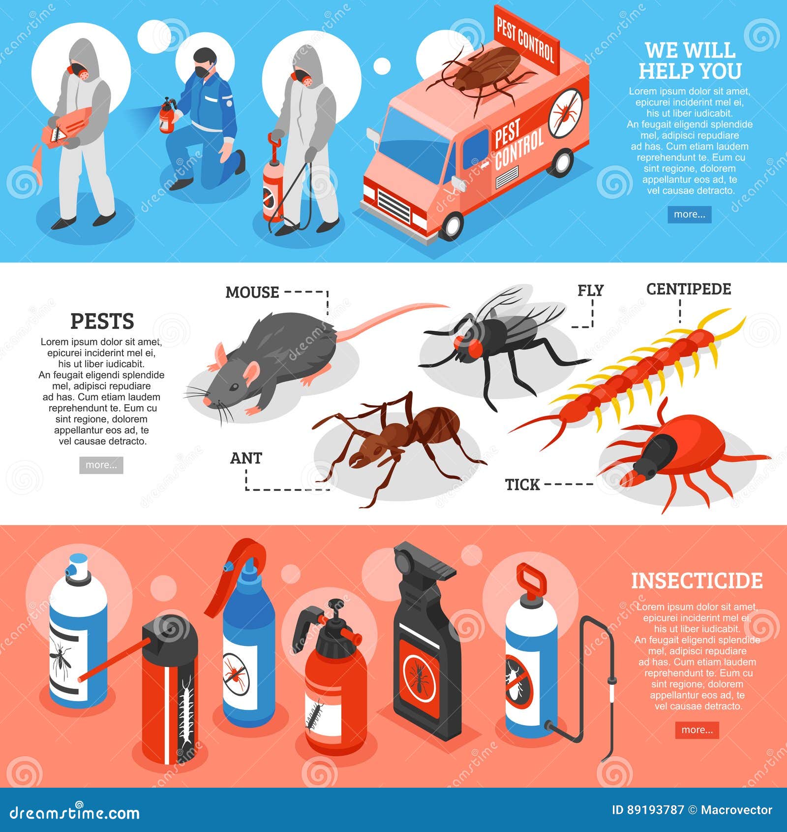Pest Control Isometric Horizontal Banners Stock Vector - Illustration ...