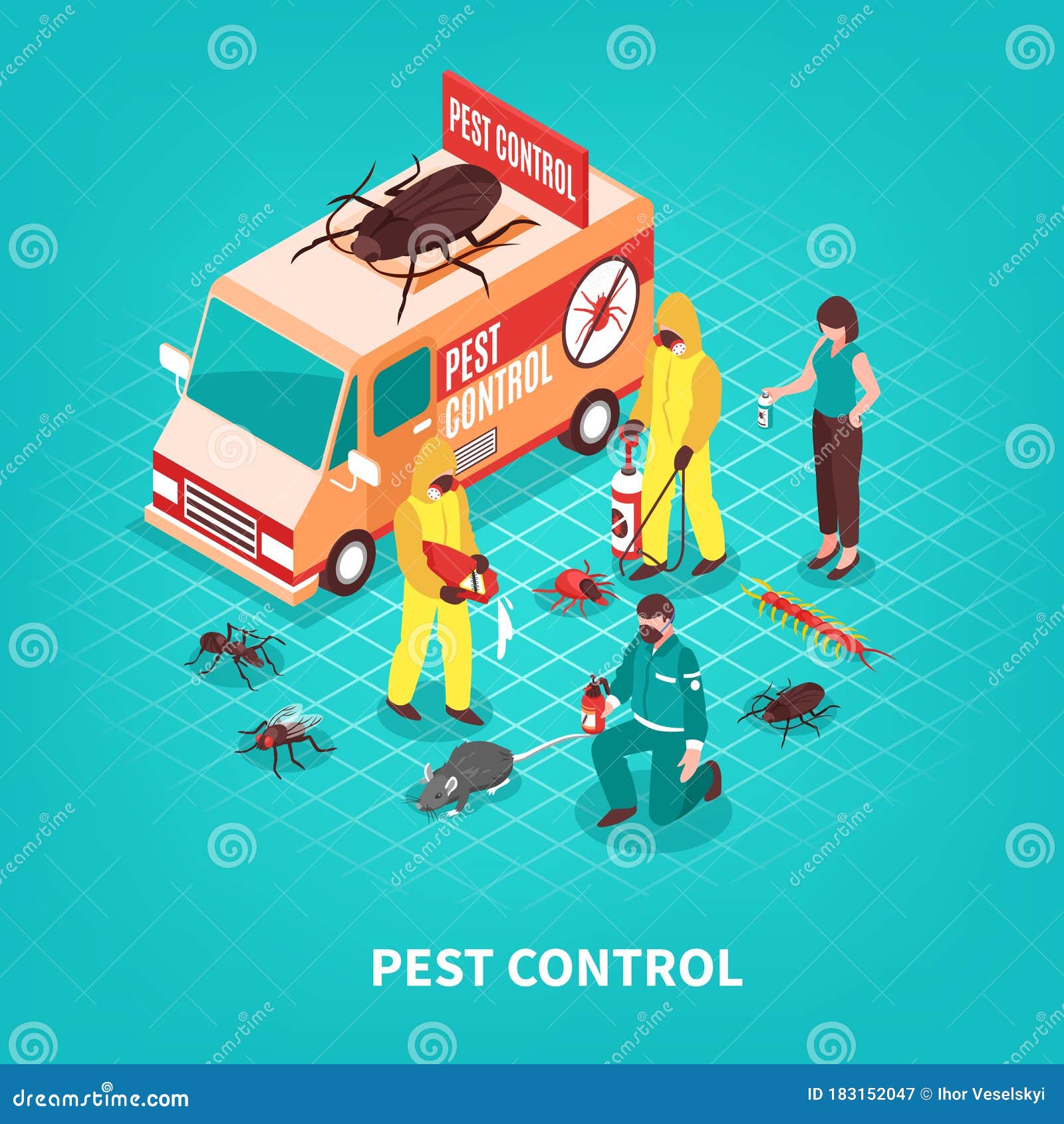 Pest Control Isometric Illustration Stock Vector - Illustration of pest ...