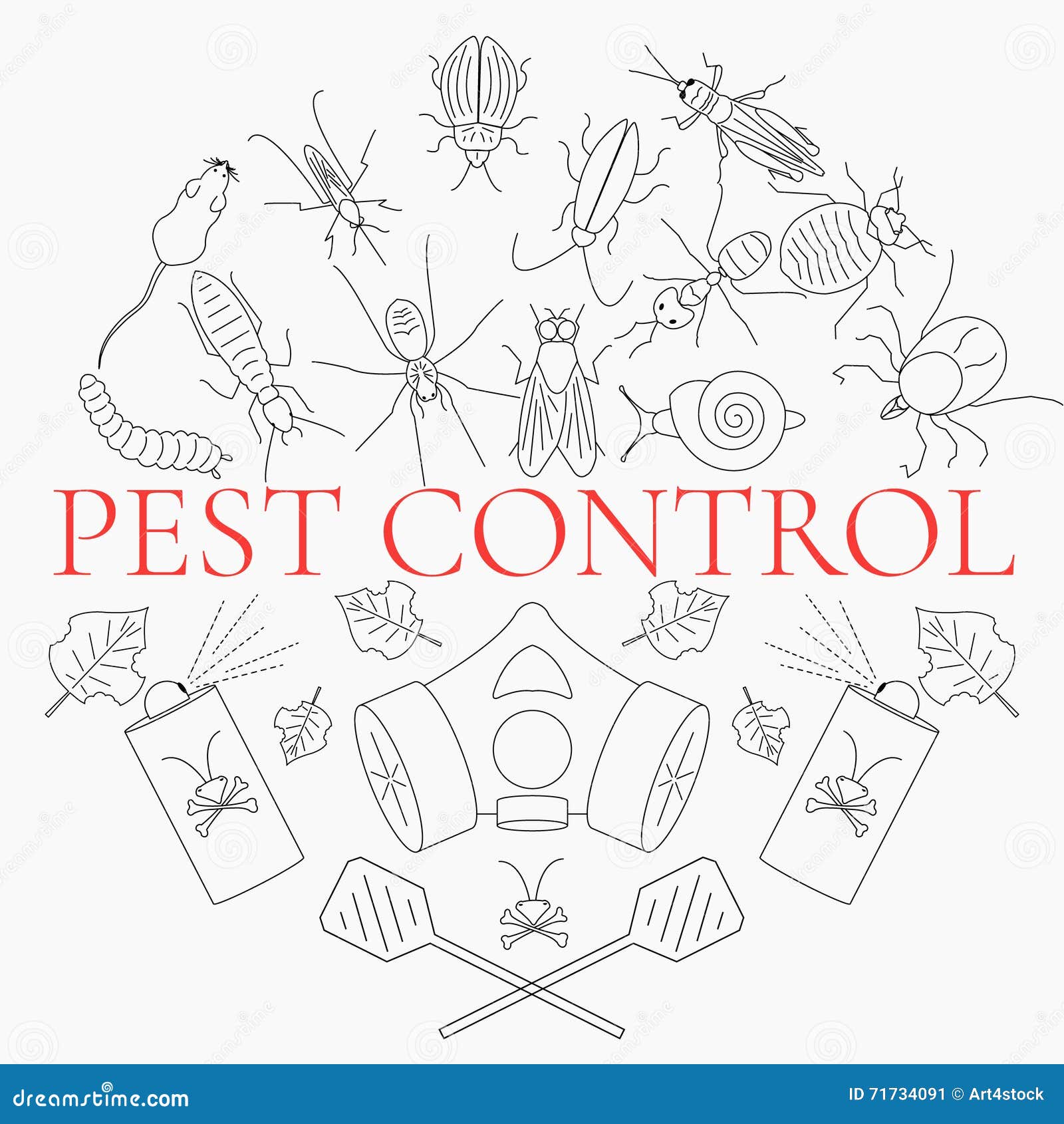 Pest control linear set stock vector. Illustration of service - 71734091