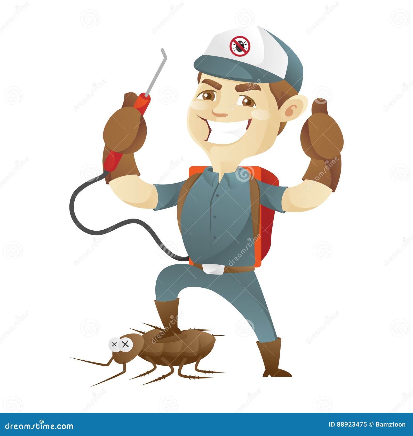 Pest Control Service Killing Cockroach and Giving Thumb Up Stock Vector ...