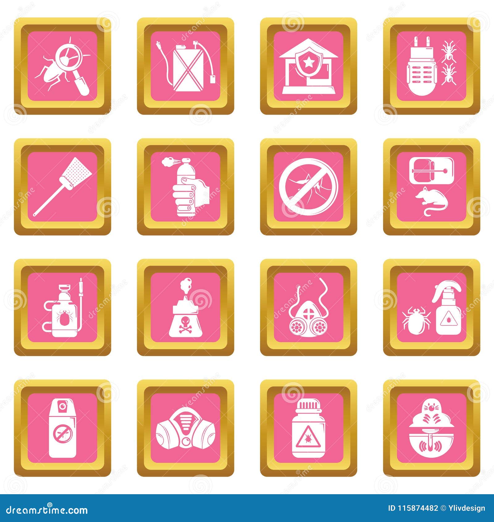 Pest Control Tools Icons Set Pink Square Vector Stock Vector ...