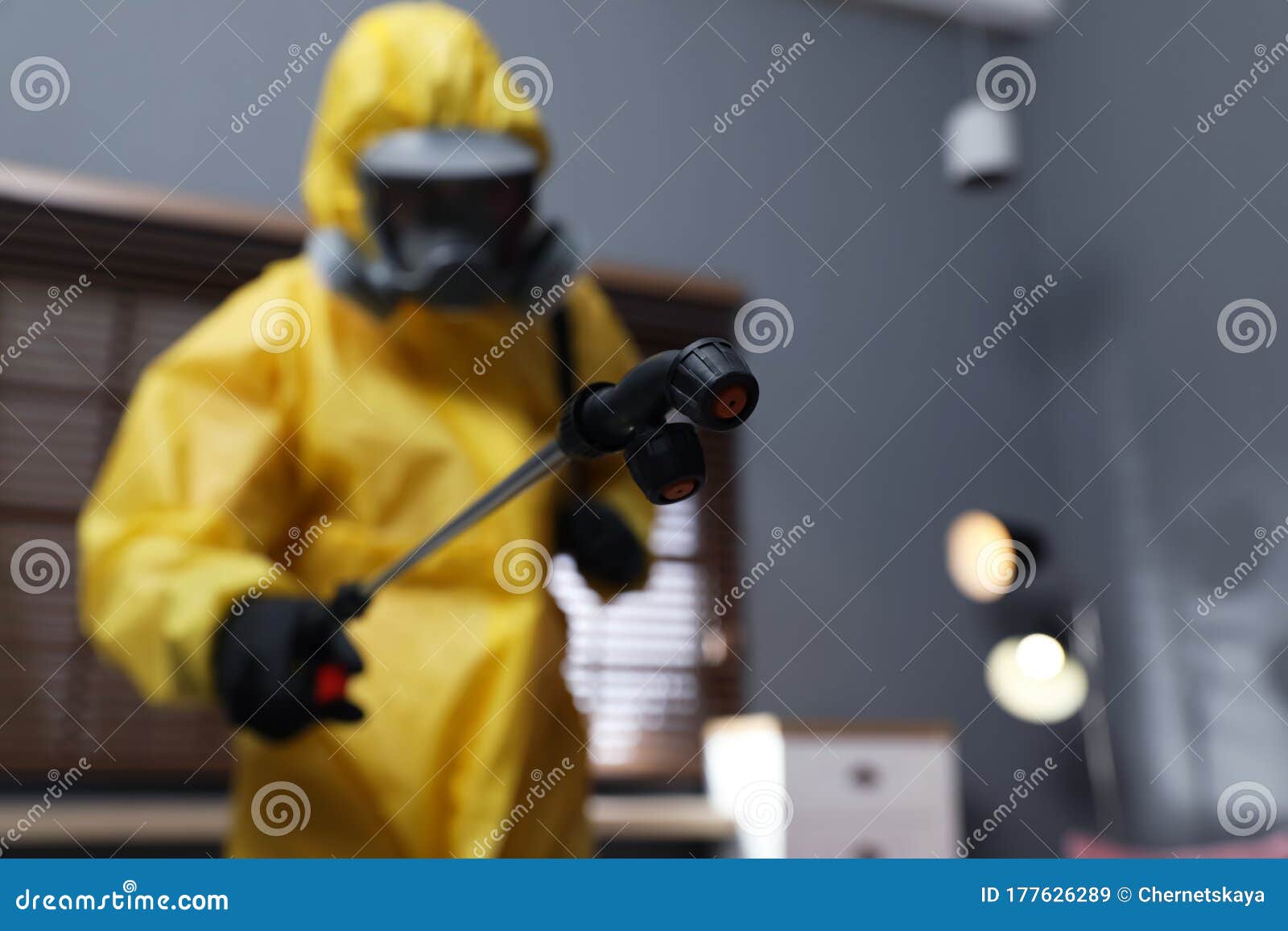 Pest Control Worker in Protective Suit, Focus on Insecticide Sprayer ...